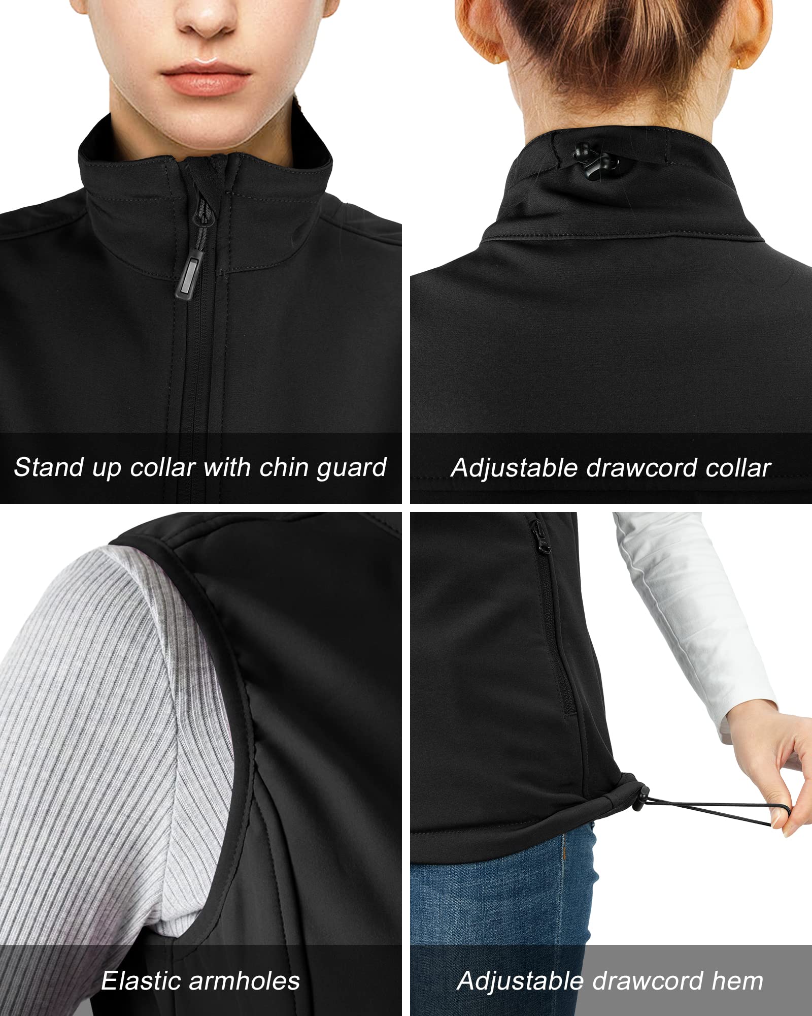 Outdoor Ventures Women's Lightweight Softshell Vest Windproof Fleece Lined Zip Up Sleeveless Jacket for Running Hiking Golf