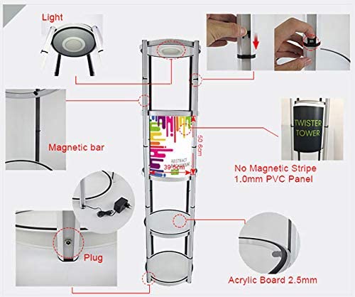 81 in Portable Display Case Set 5-Layer Circle Quick Installation Potable Twister Tower Portable Trade Show Counter with Twist and Fold Design- Stand Only (White)