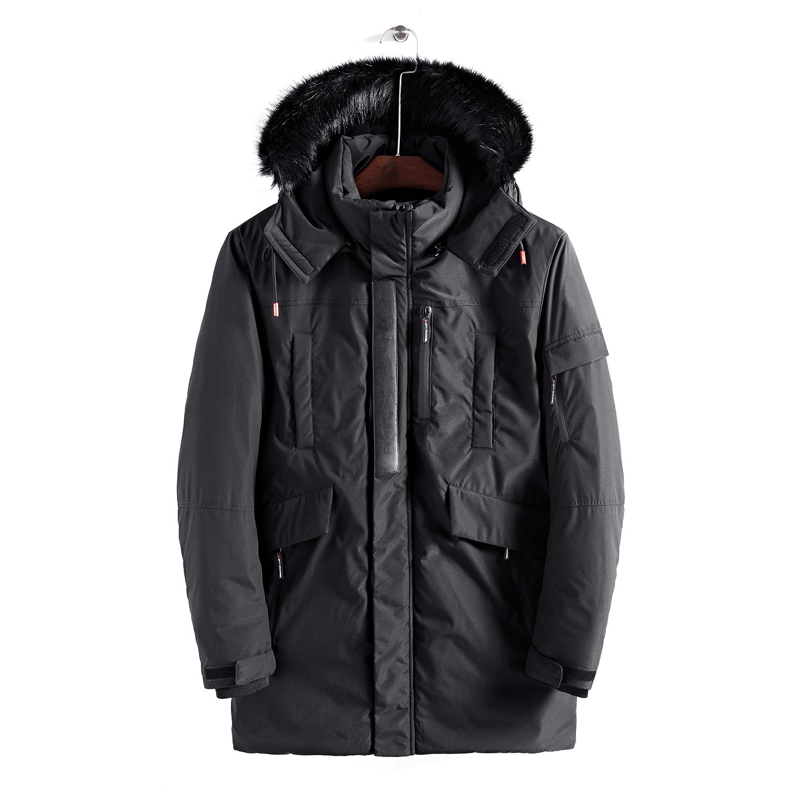 WEEN CHARM Men's Warm Parka Ski Jacket Water Resistant Puffer Jacket Long Winter Coat with Removable Faux Fur Hood