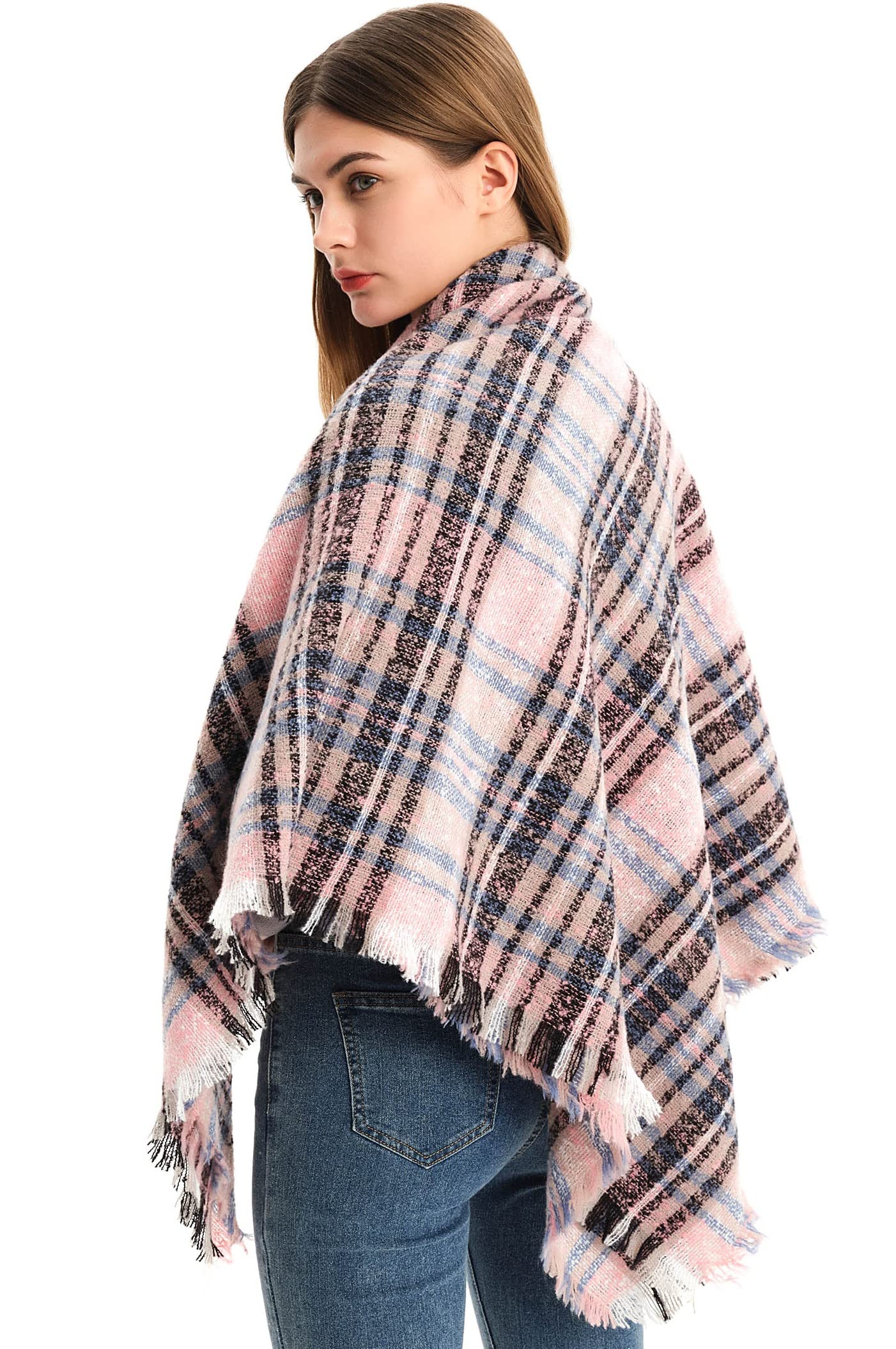 vxsvxm Winter Oversized Women's Scarves Plaid Scarf Tartan Shawl Wrap Blanket Scarf Warm Tassels Pashmina Scarf