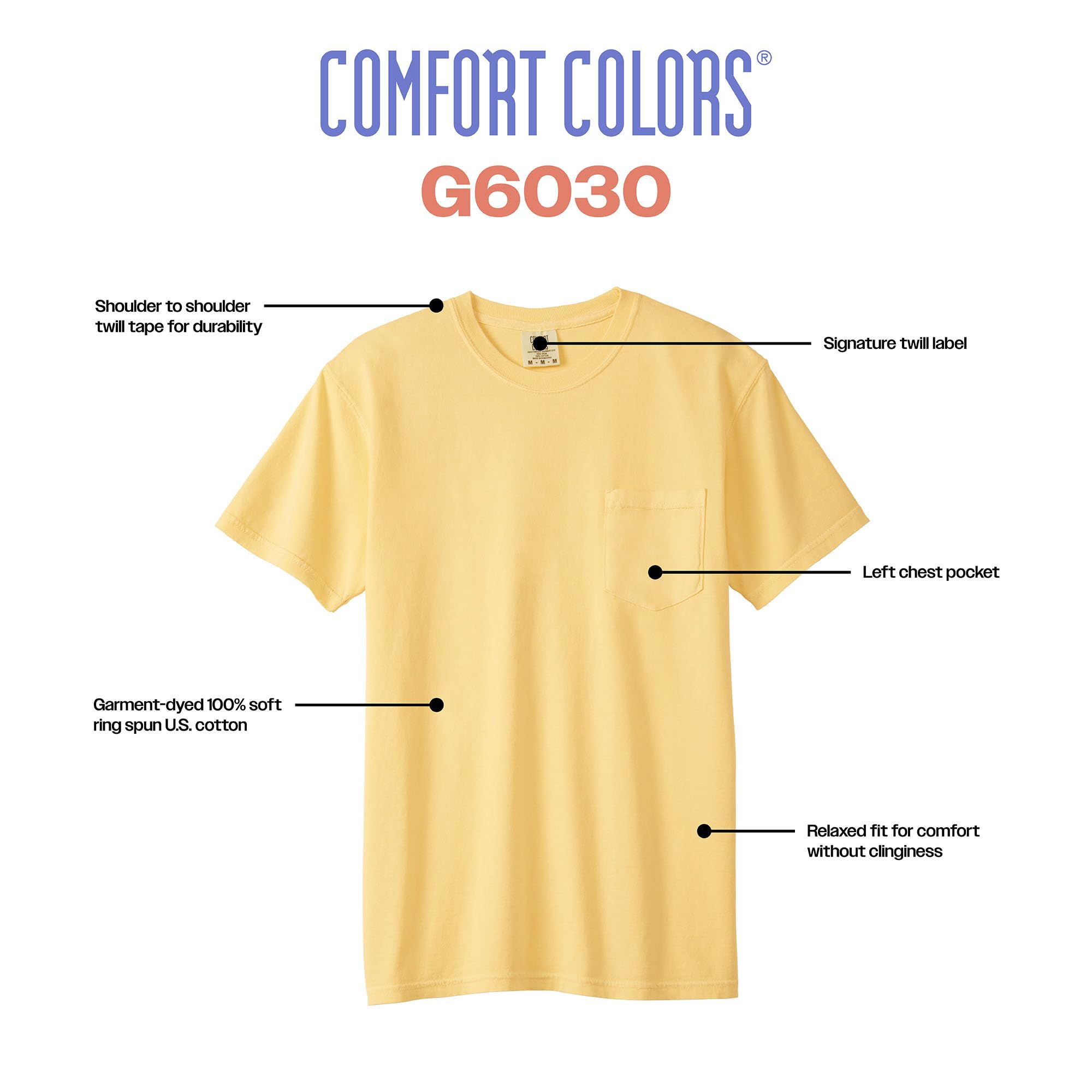 Comfort Colors Adult Short Sleeve Pocket Tee, Style G6030, Blue Jean, Medium