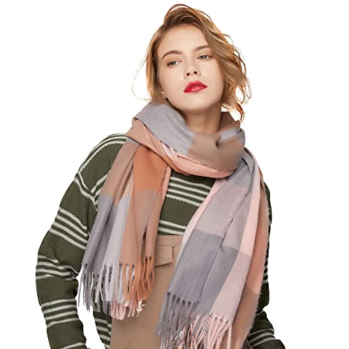 SOJOS Classic Plaid Tartan Cashmere Scarf for Women Men Soft Scarves SC316 with Pink and Blue Plaid