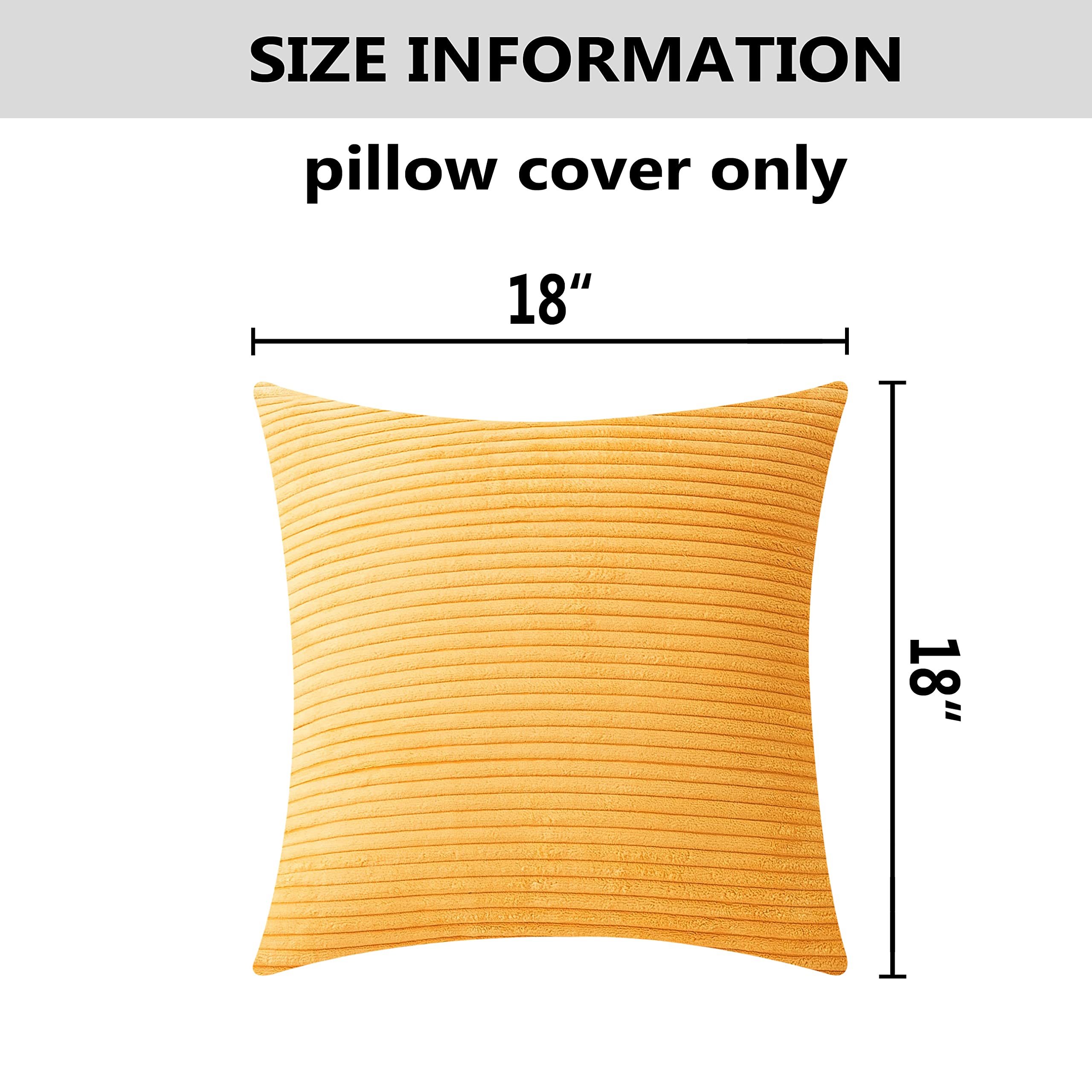 Home Brilliant Yellow Throw Pillow Covers 18x18 Set of 2 Super Soft Couch Pillow Covers Decorative Striped Corduroy Mustard Throw Pillows for Couch Bed Spring, 18 x 18 inch, Sunflower Yellow