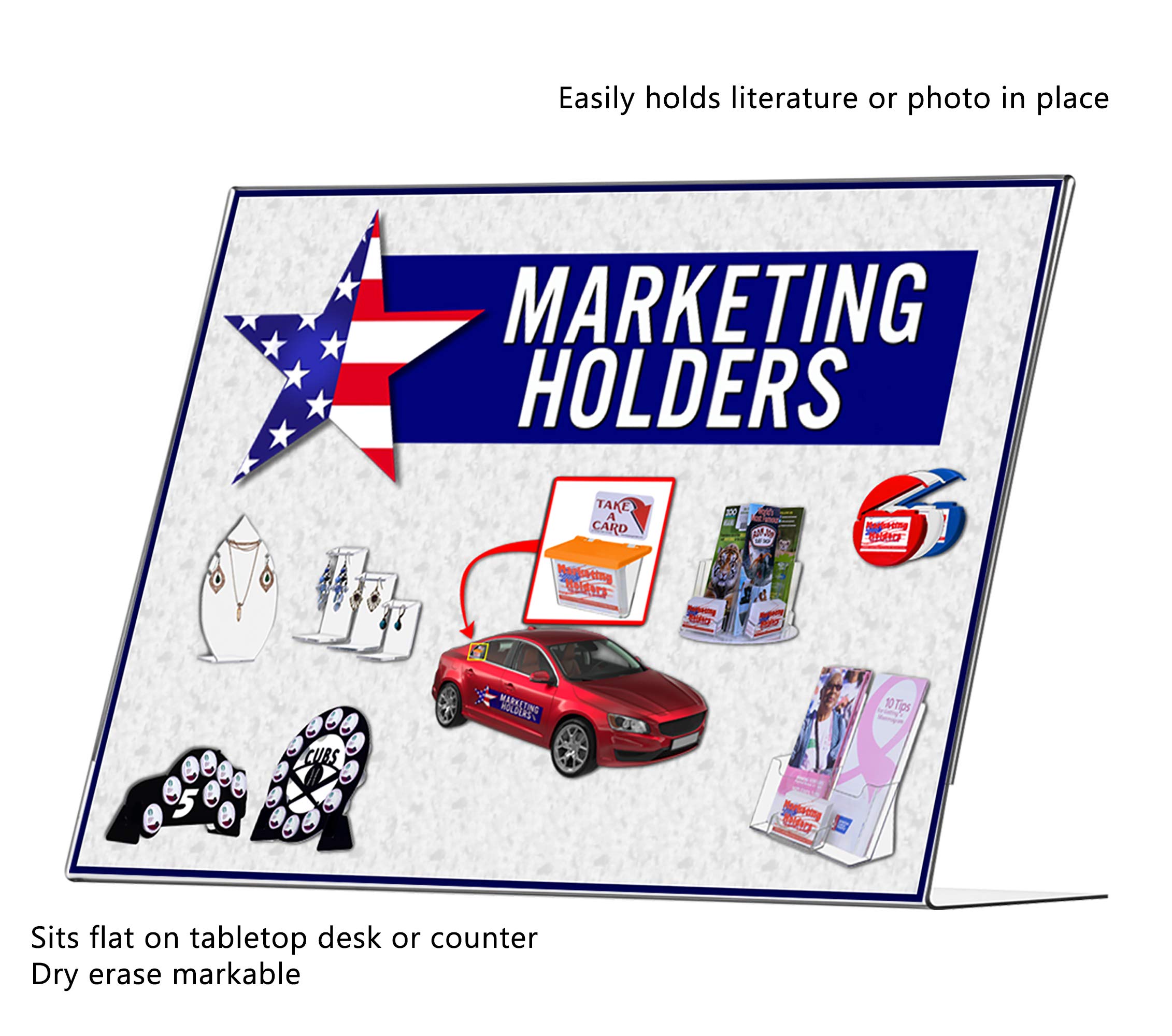 Marketing Holders 5 Pack Large Store Sign Holder 14" x 11" Horizontal Frame Advertisement Flyer Notice Display Counter Side Load Slant Back