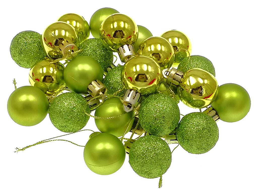 ALIMITOPIA 24pcs Christmas Ball Baubles 1.2 inches Shatterproof Plastic Hanging Balls Pendant for Xmas Tree Decoration (Tiny Size;Lime Green)