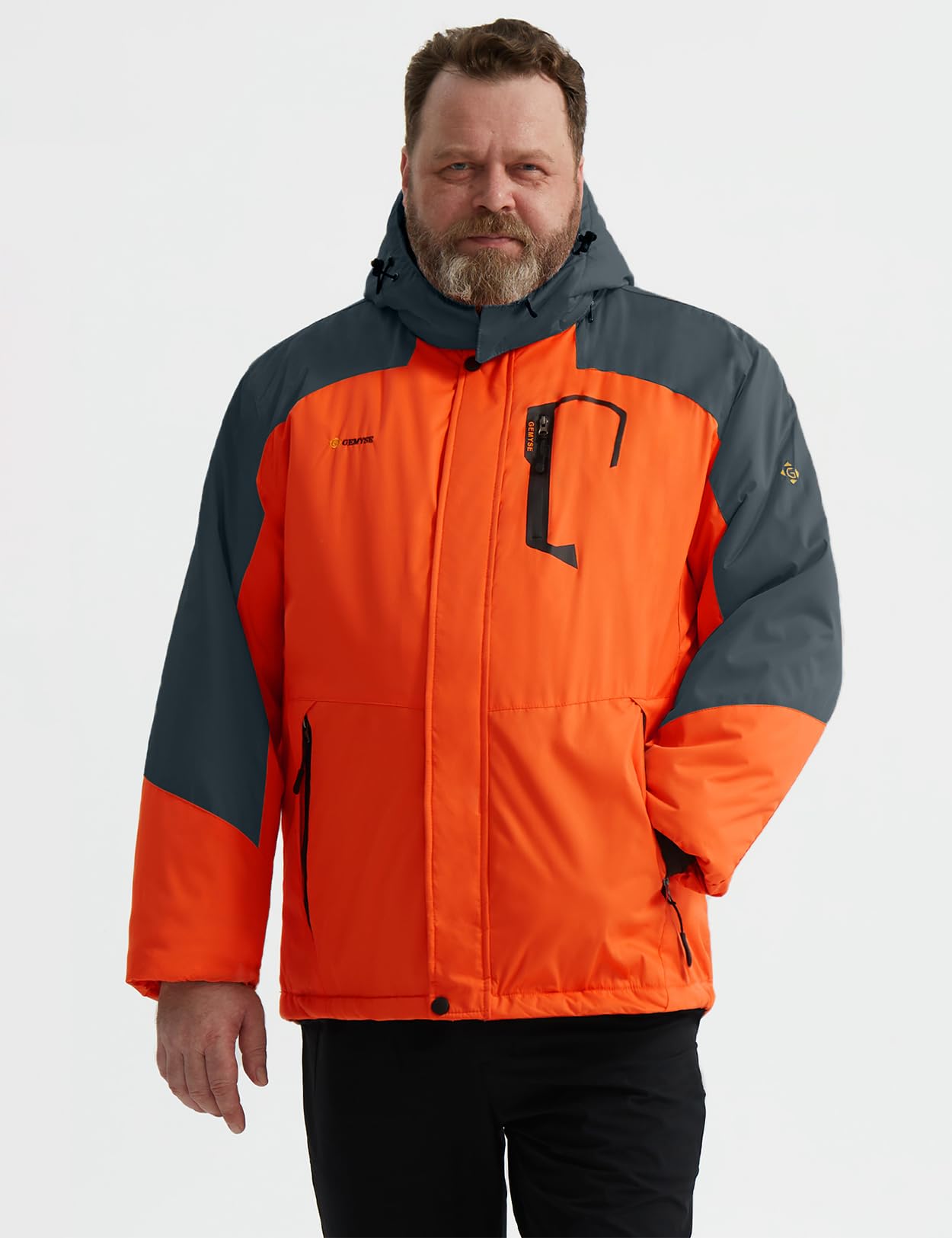 GEMYSE Men's Mountain Waterproof Ski Snow Jacket Winter Windproof Rain Jacket (Orange Grey,Large)