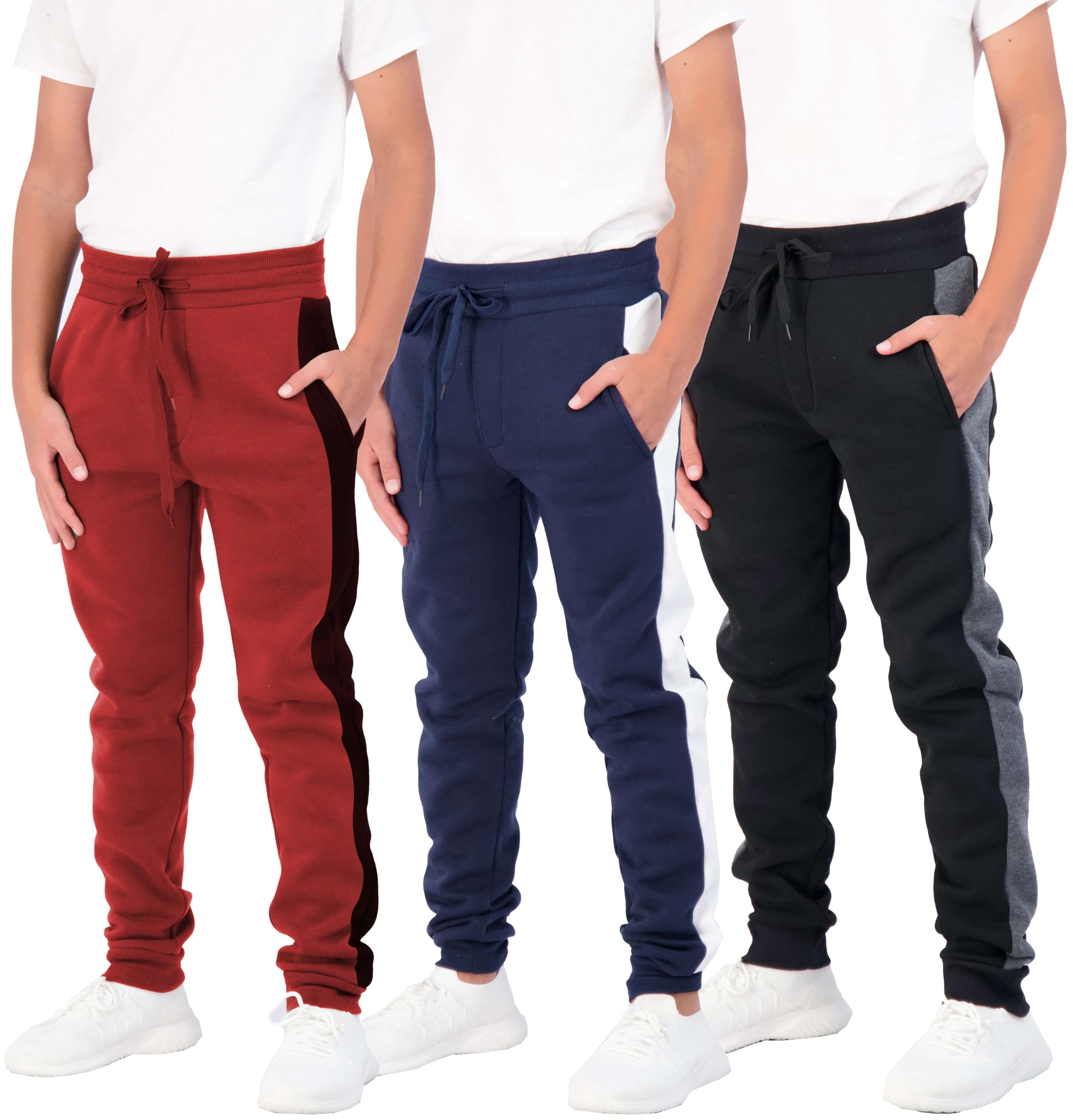Real Essentials 3 Pack: Boys Youth Teen Active Athletic Basic Soft Kids Sports Fleece Jogger Soccer Track Gym Running Slim Pajama Sweatpants Casual Pantalones Winter Pockets-Set 6,S(8)