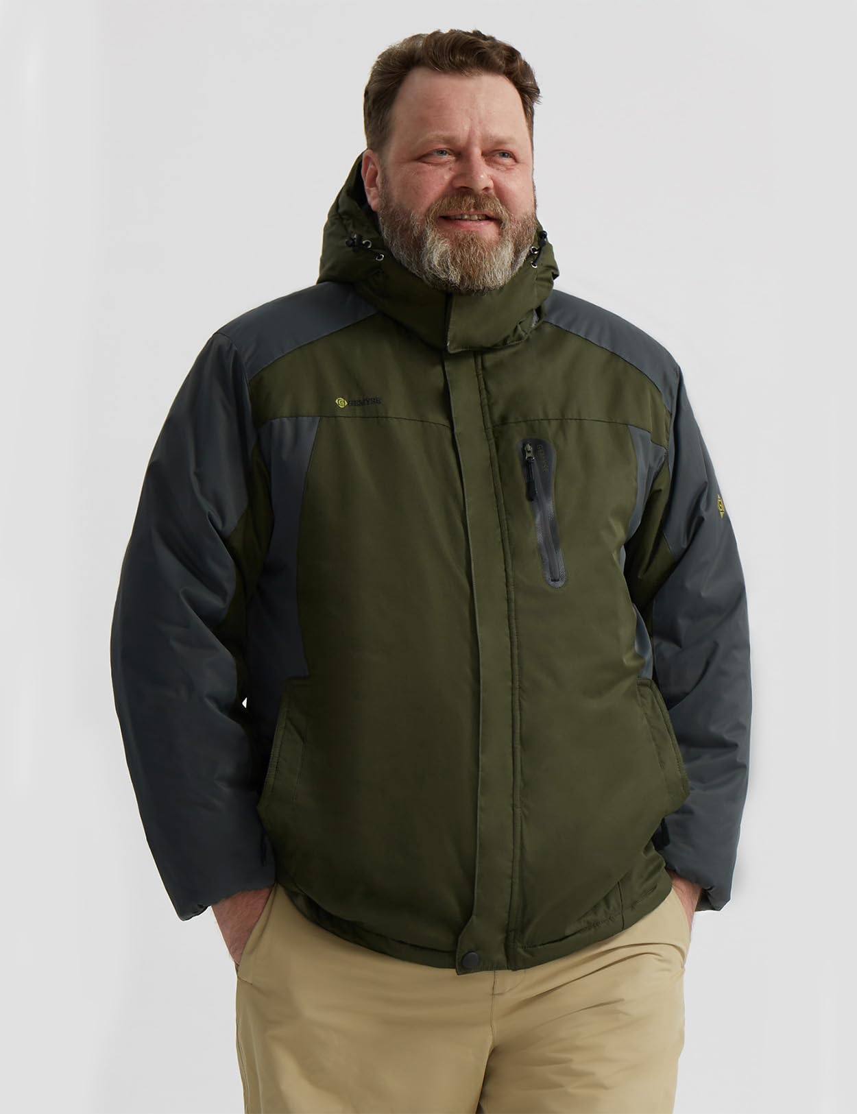GEMYSE Men's Mountain Waterproof Ski Snow Jacket Winter Windproof Rain Jacket (Army Green,Medium)