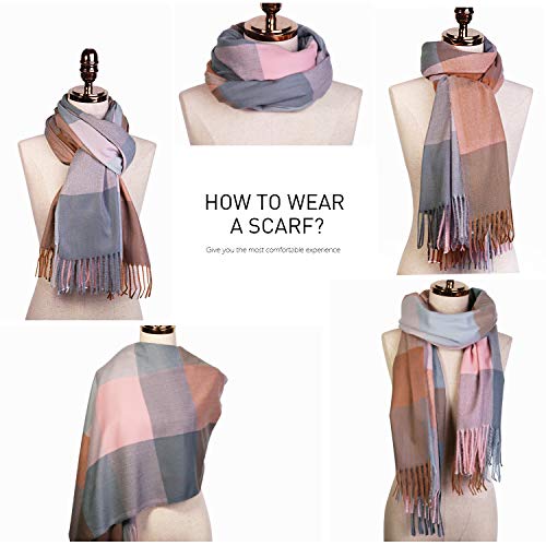 SOJOS Classic Plaid Tartan Cashmere Scarf for Women Men Soft Scarves SC316 with Pink and Blue Plaid