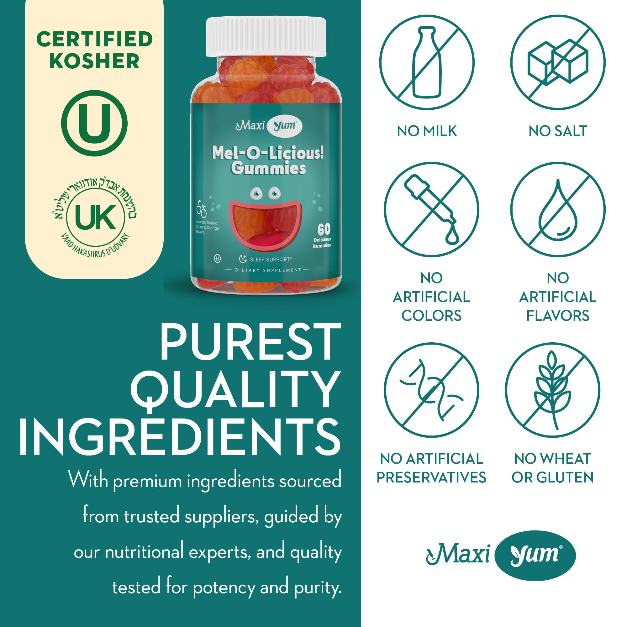 Melatonin Gummies for Kids - 1mg Chewable Melatonin Gummy - Restful Nighttime Support Supplement - Children and Adult Melatonin Gummies 1mg, 60 Count (60 Count, Gummies)