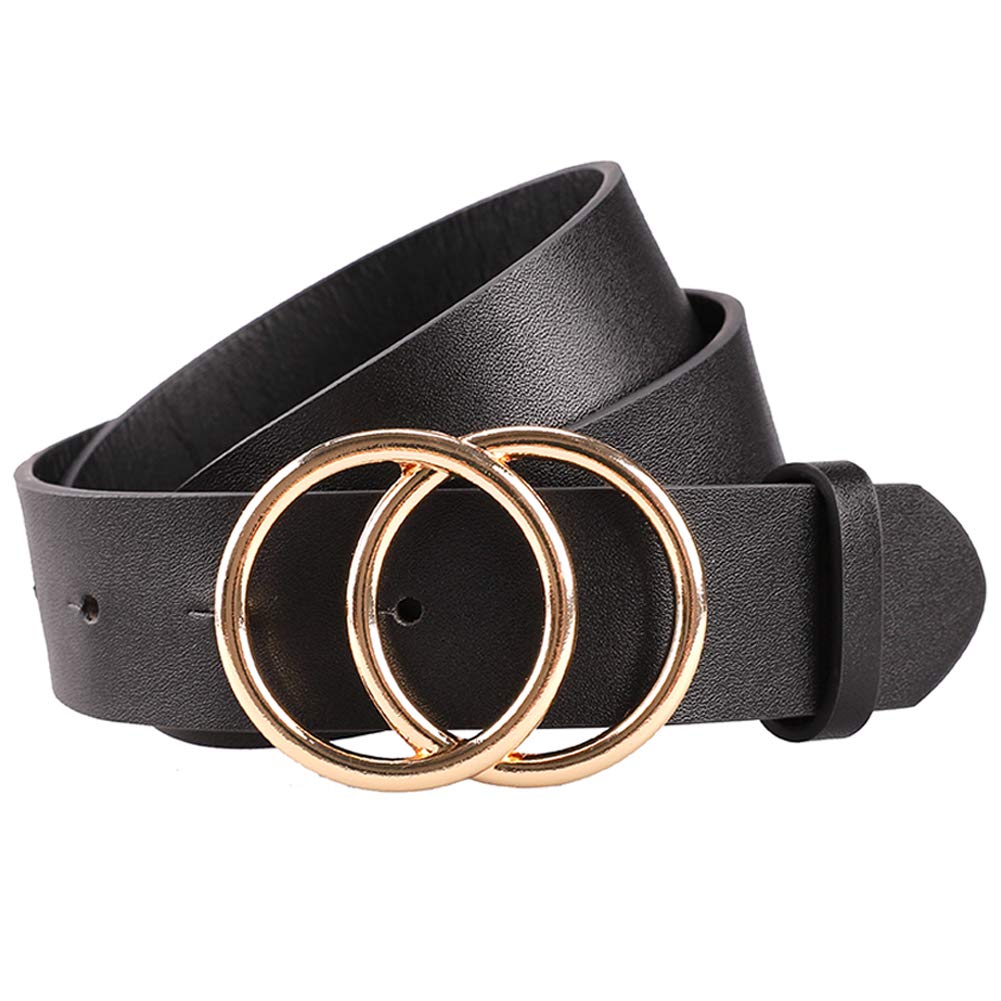 Earnda Women's Leather Belt Fashion Soft Faux Leather Waist Belts For Jeans Dress Black X-Small
