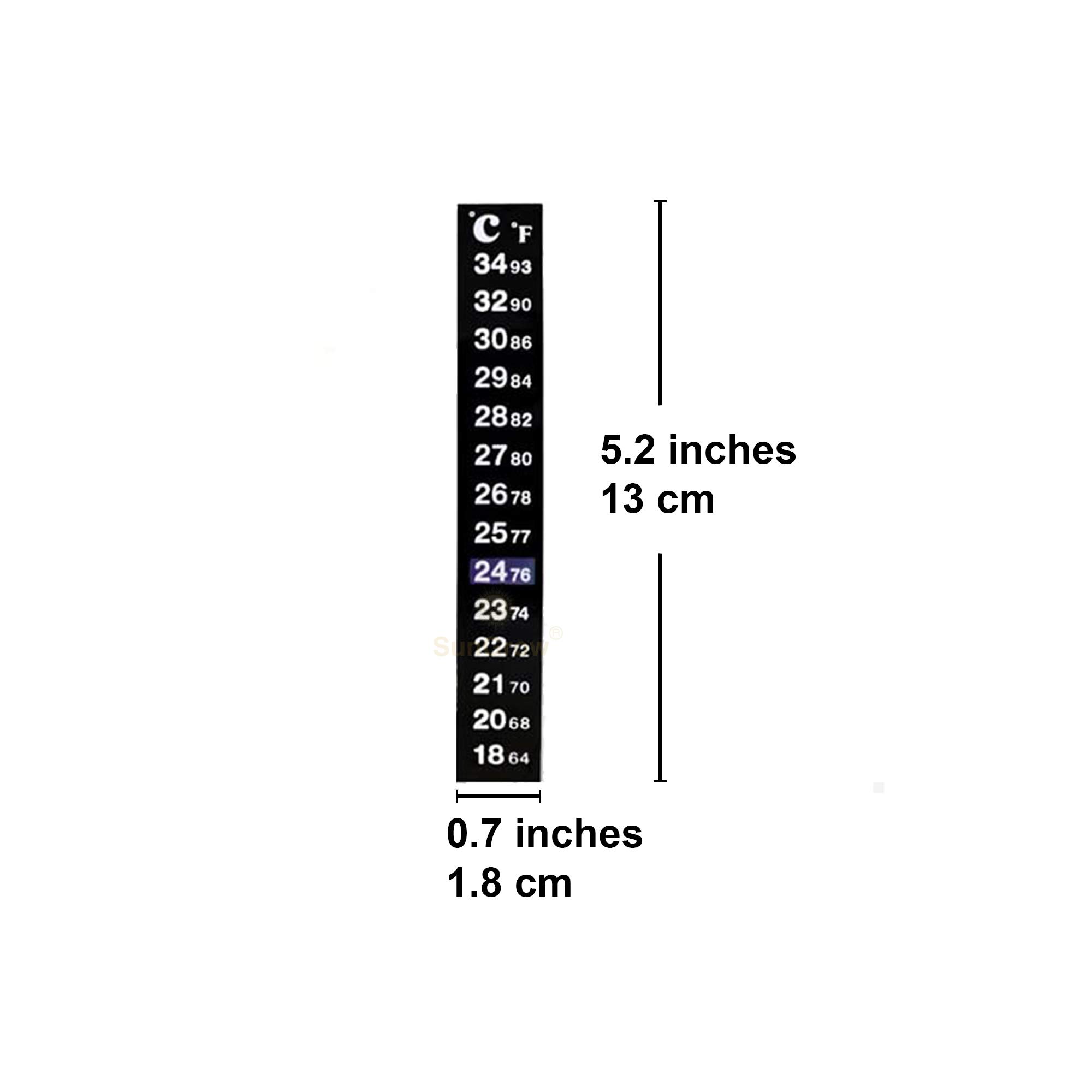SunGrow Betta Fish Tank Thermometer Stick On, Aquarium Temperature Sticker Strip, 5.2 x 0.7 Inches, Green & Blue Temperature Indicator, Amphibian and Reptile Thermometer Sticker, Black, 1 Pc
