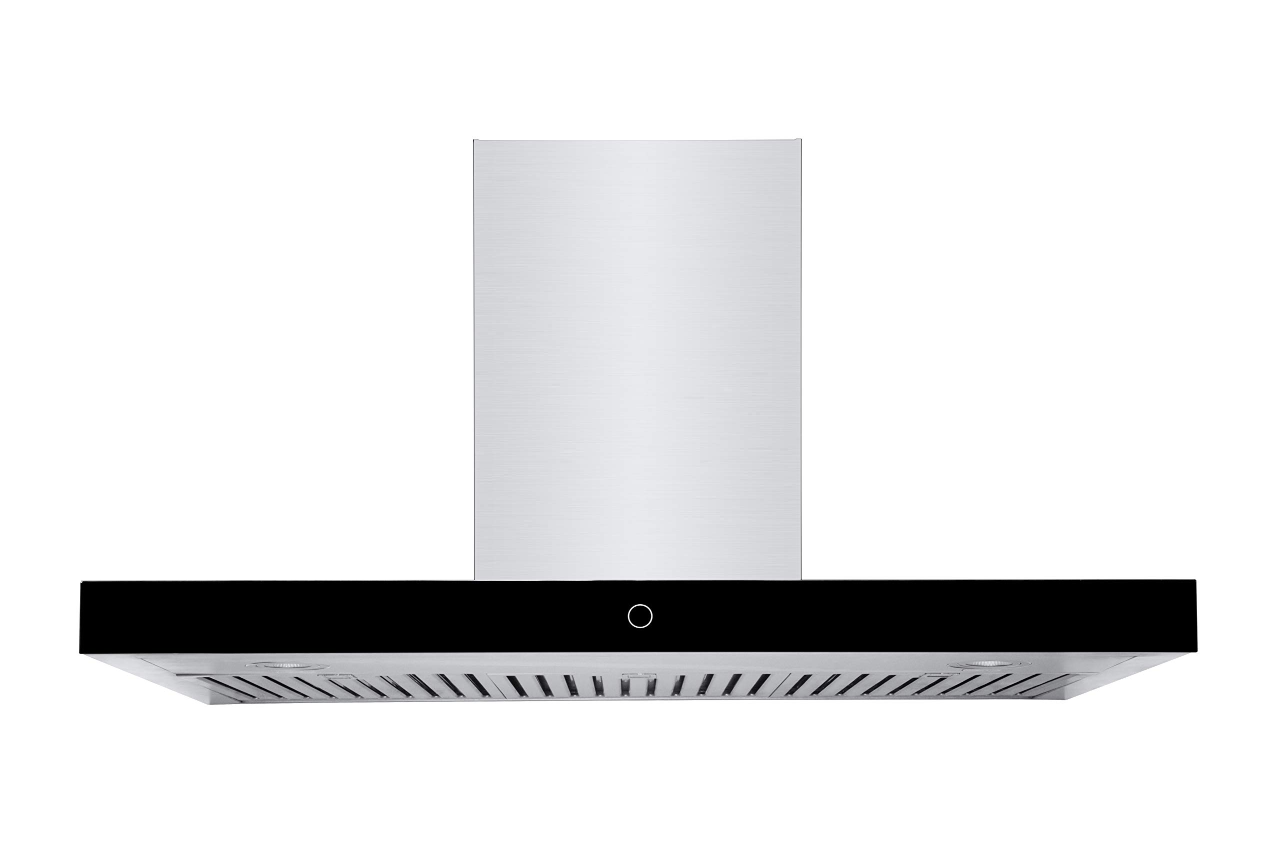 Hauslane Wall Mounted Range Hood 36 Inch WM-739, Powerful Suction, Wall Mount Kitchen Vent, Stainless Steel, Black Glass Panel, 3 Speed Touch Control, Baffle Filter Vented or Ventless 6" Duct