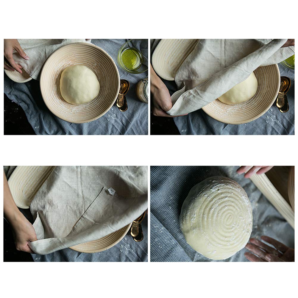 7 Inch Banetton Bread Proofing Basket Kit with Linen Liner Cloth and Large Bread Cotton Proofing Cloth,Bread Making Tools Round Shape Bread Bowls