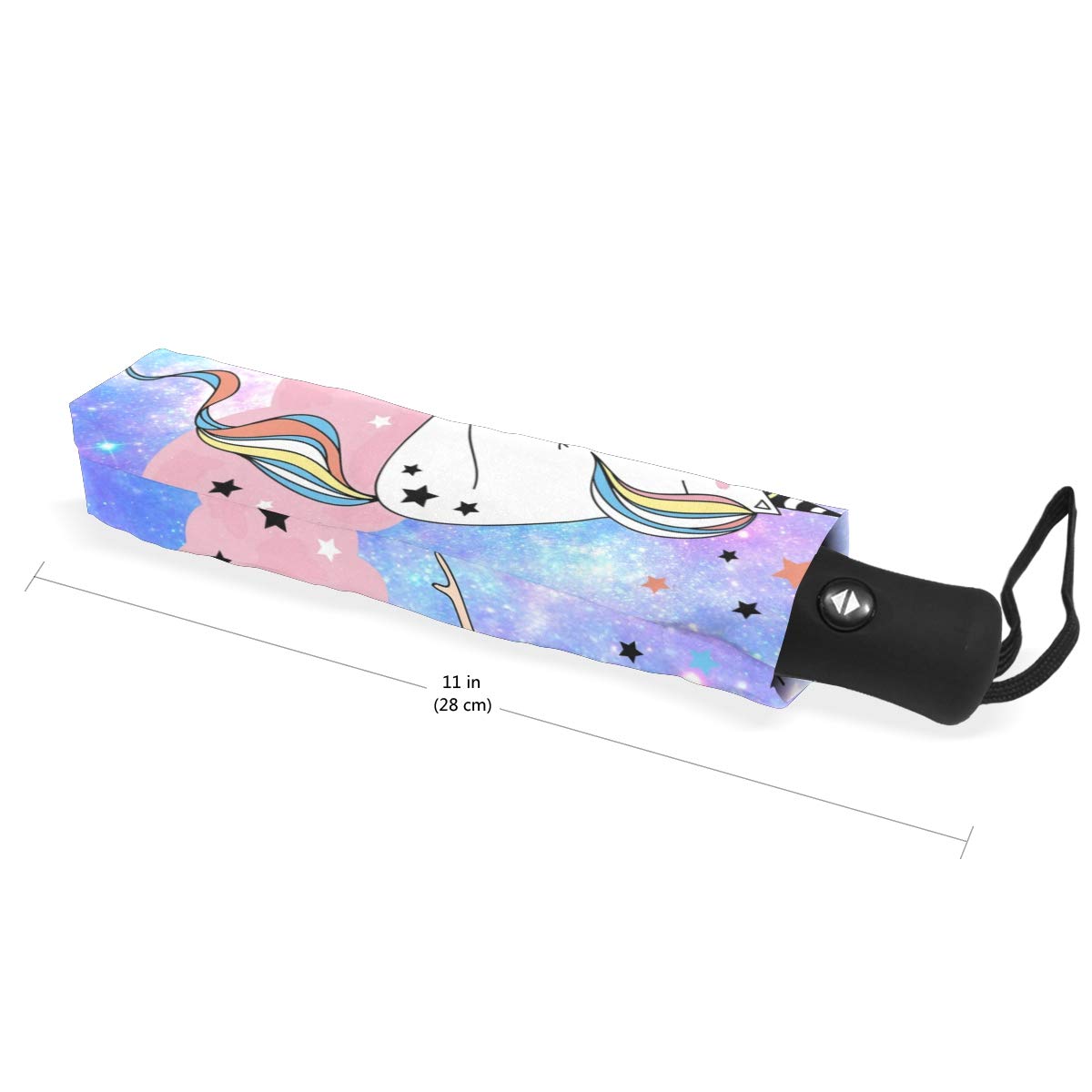Wamika Cute Mermaid Unicorn Auto Umbrella Open Close Shining Stars Galaxy Umbrellas Windproof Travel Umbrella Lightweight Compact Parasol Umbrellas Sun & Rain