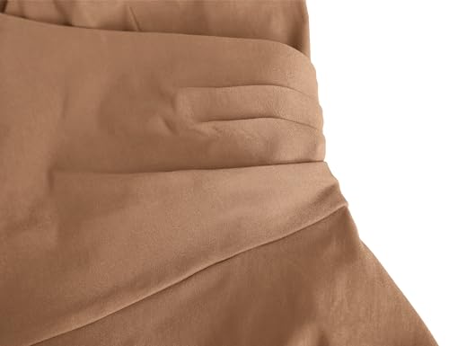 MUXXN Lady Summer Cut Out Neck Bowknot Tie Stretch Wear to Work Midi Dress (Camel XL)