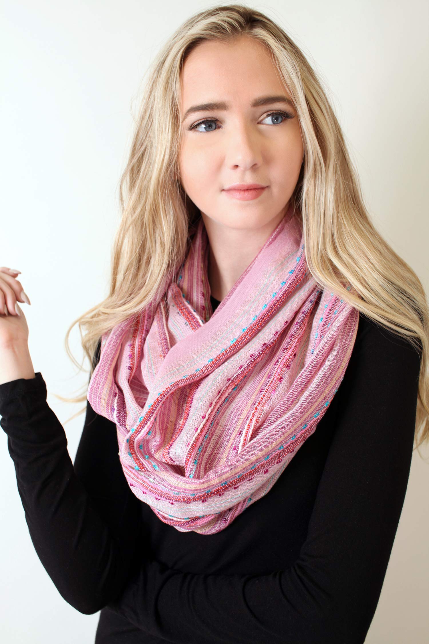 Anika Dali Women's Shimmer Sparkle Infinity Scarf- Festival Boho Bliss Fashion Scarf (Blush Pink)