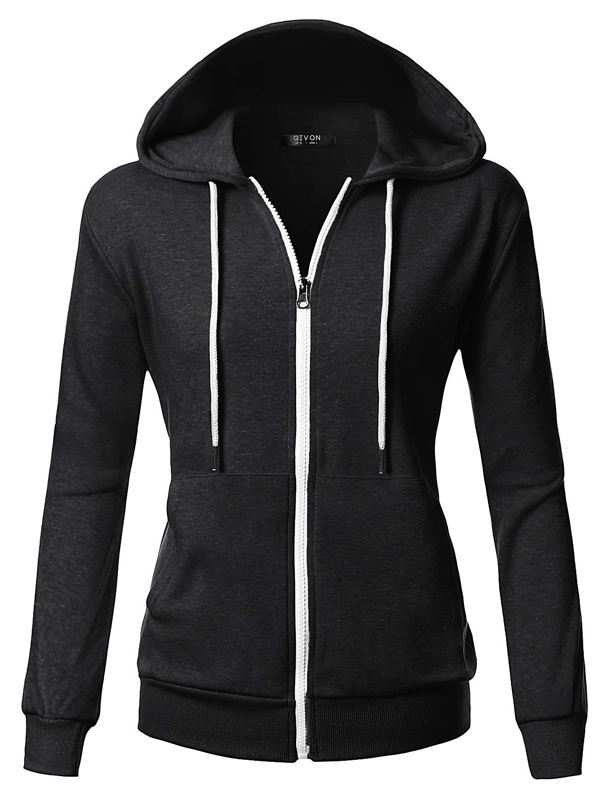 GIVON Basic Lightweight Zip Up Hoodie Long Sleeve Thin Hooded Jacket for Women with Plus Size / DCF200-CHARCOAL-M