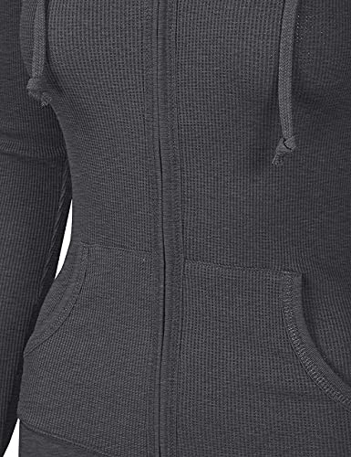 OLLIE ARNES Women's Thermal Long Zip Up Hoodie Jacket Sweatshirt Charcoal L