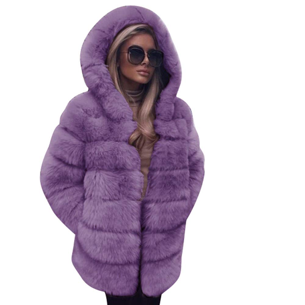 UOFOCO Womens Warm Faux Fur Coat Ladies Solid Jacket Winter Gradient Parka Outerwear