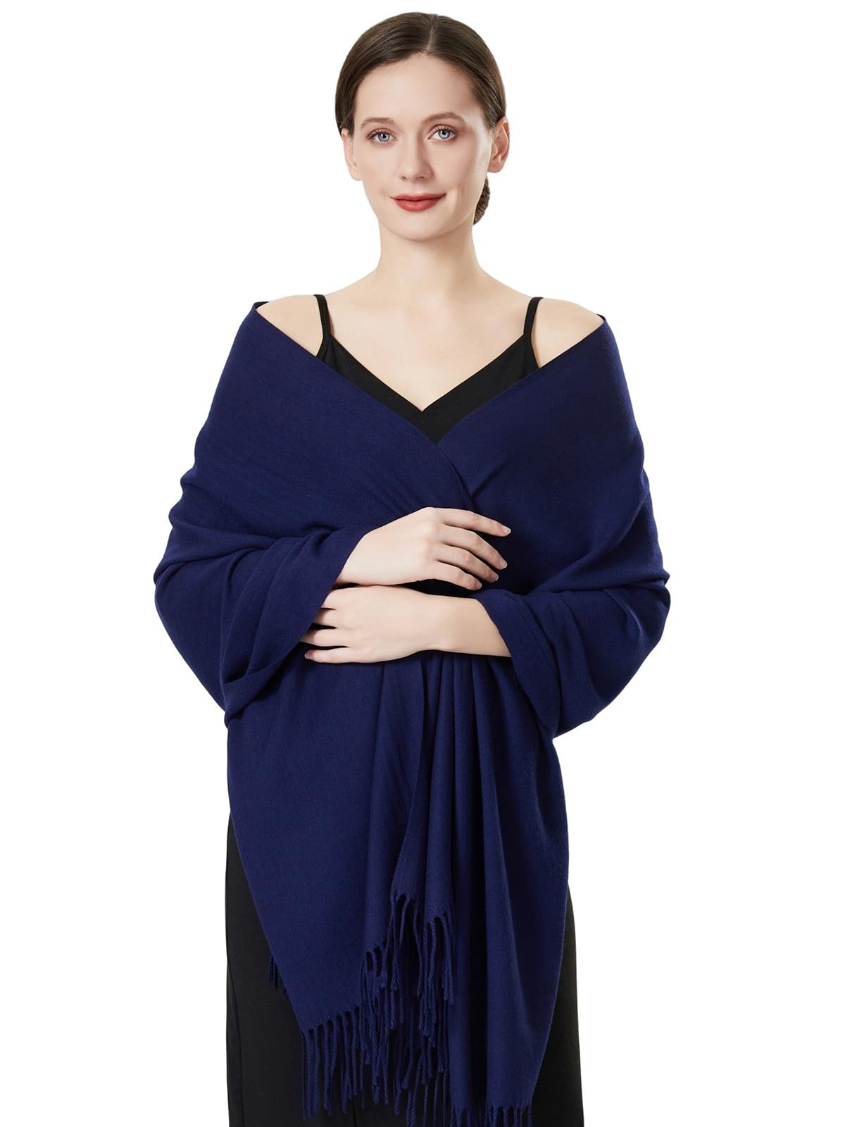 QBSM Womens Navy Blue Winter Pashmina Scarf Blanket Formal Shawls and Wraps for Evening Dresses