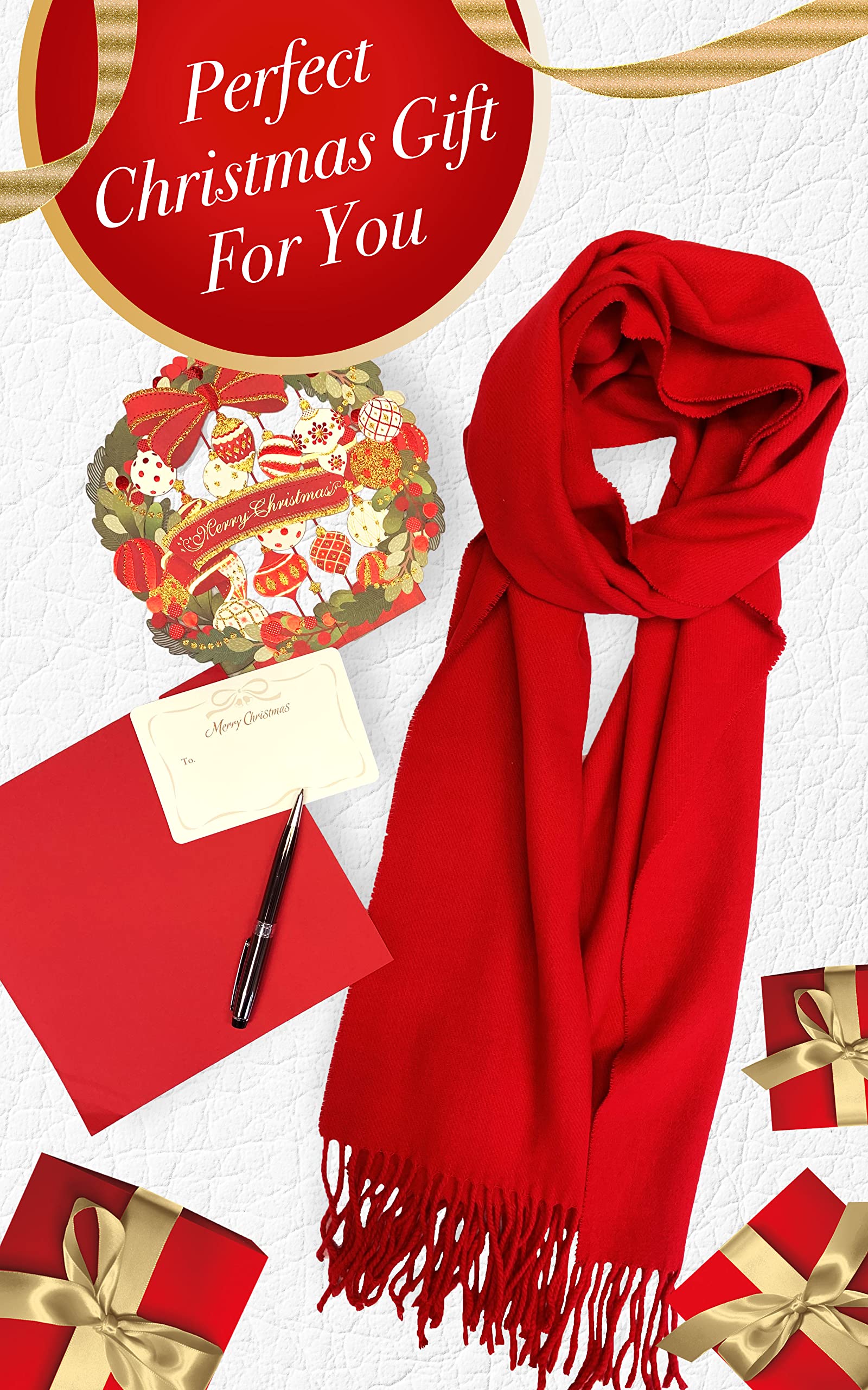 CALVIN & OLIVIA Ultra-Soft Winter Cashmere Feel Scarf Solid Color Warm Long Unisex Winter Scarves Perfect Holiday Gift for Women Men Amazon Christmas Red
