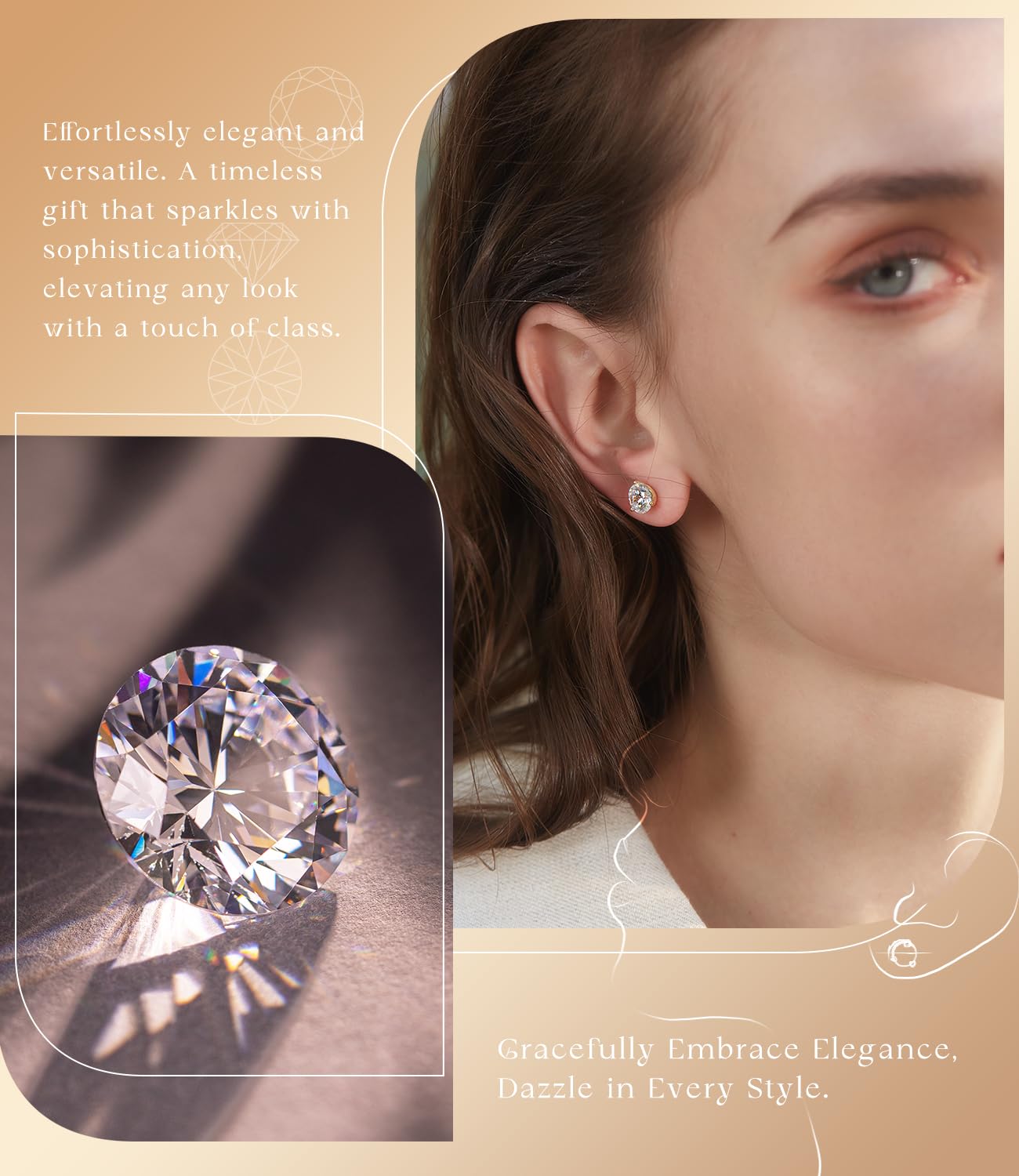 "STUNNING FLAME" 18K Gold Plated Silver Brilliant Cut Simulated Diamond Cubic Zirconia Stud Earrings(yellow-gold-plated-silver, 1.0)