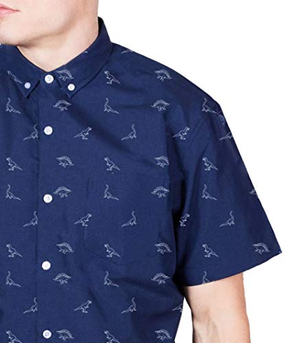 Visive Men's Summers, Short Sleeve Button Down Shirts, Regular Fit Soft & Breathable Mens Shirts Navy Dino L