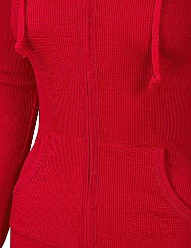 OLLIE ARNES Women's Thermal Long Hoodie Zip Up Jacket Sweater Tops Thermal_RED XL