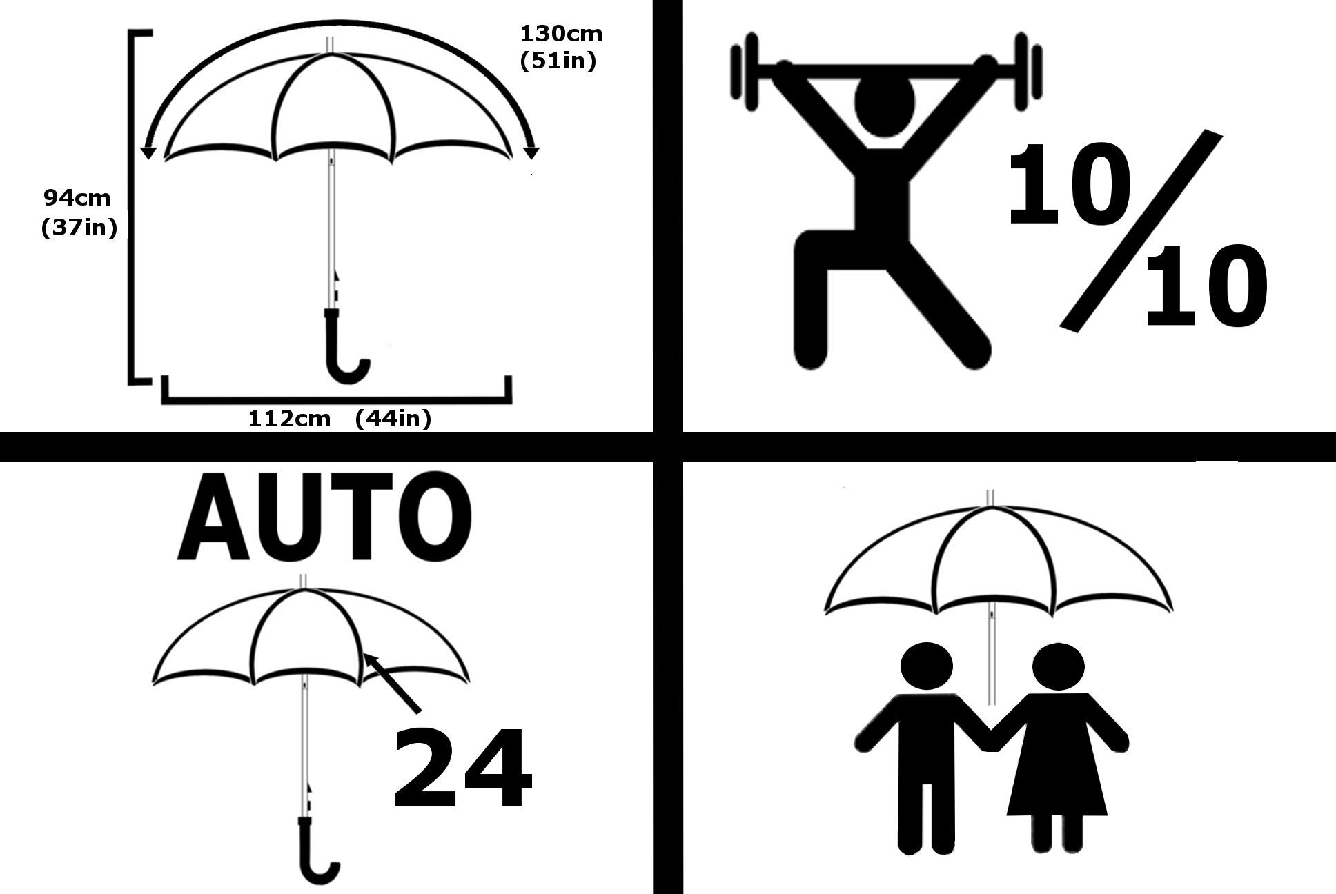 60MPH Windproof 24 Rib Large Strong Rainbow Umbrella - XL Automatic Heavy Duty Golf Umbrella For Rain and Wind - 3 Layer Frame - Wooden Hook Handle - Best for Most Ribs