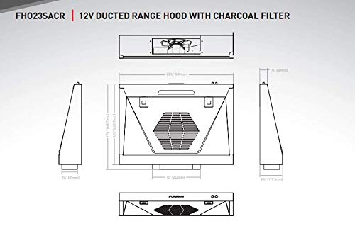 Furrion 12V RV Under-Cabinet Ducted Range Hood with Replaceable Charcoal Filter, LED Light, Exhaust Fan, VibrationSmart Technology & CSA Certification (Stainless Steel) - FHO23SACR-SS