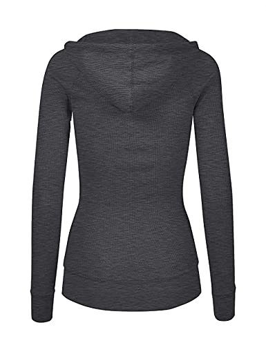 OLLIE ARNES Women's Thermal Long Zip Up Hoodie Jacket Sweatshirt Charcoal L