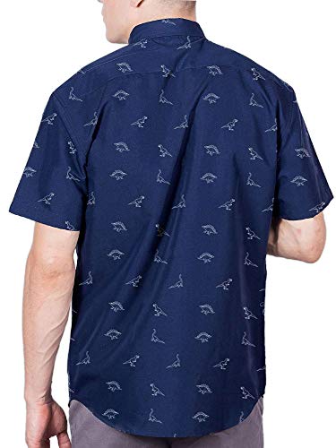 Visive Men's Summers, Short Sleeve Button Down Shirts, Regular Fit Soft & Breathable Mens Shirts Navy Dino L