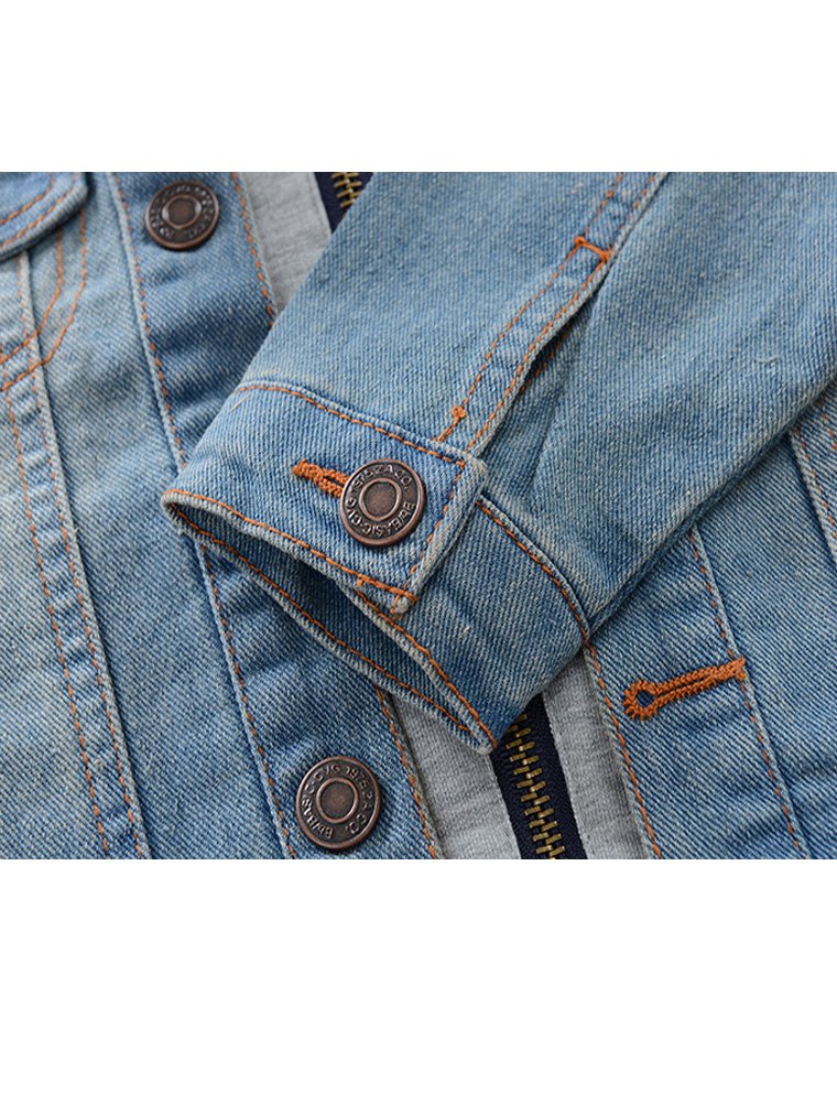 Mallimoda Kids Boys Girls Hooded Denim Jacket Zipper Coat Outerwear Style 2 Blue13-14 Years