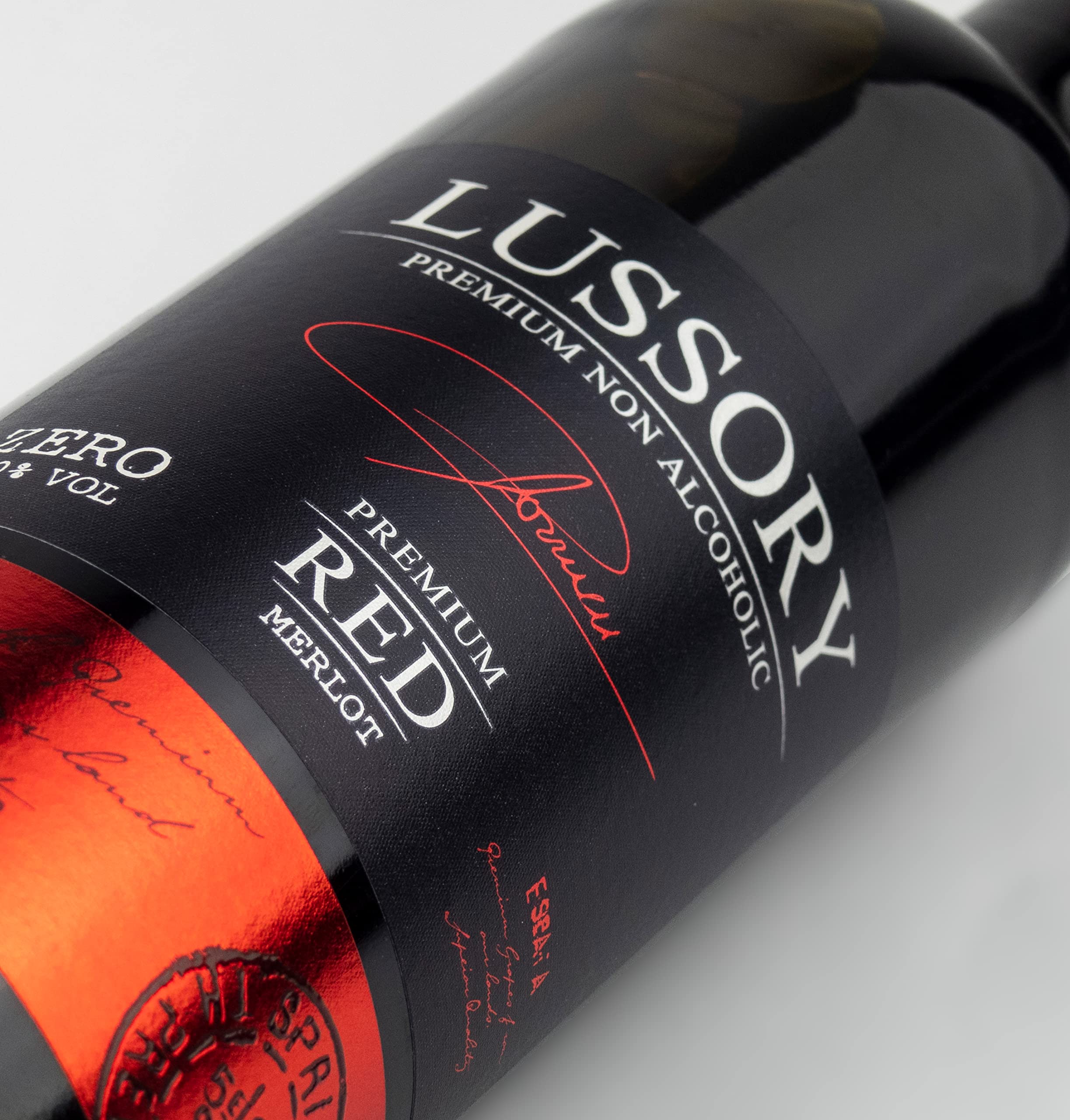 Lussory Premium Merlot Alcohol Removed 0.0% Dealcoholized Red Non Alcoholic Wine From Spain, Low Calories, Low Sugar, Halal Certified (750ml, 1 Bottle)
