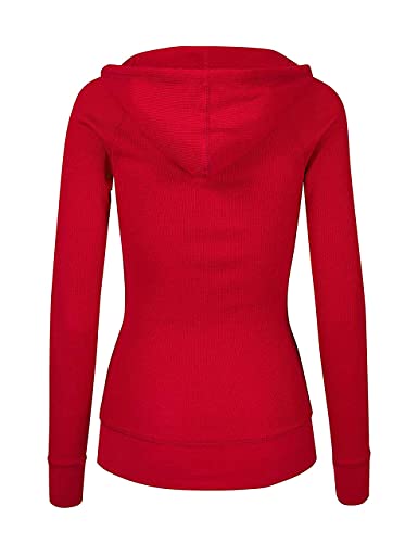 OLLIE ARNES Women's Thermal Long Hoodie Zip Up Jacket Sweater Tops Thermal_RED XL