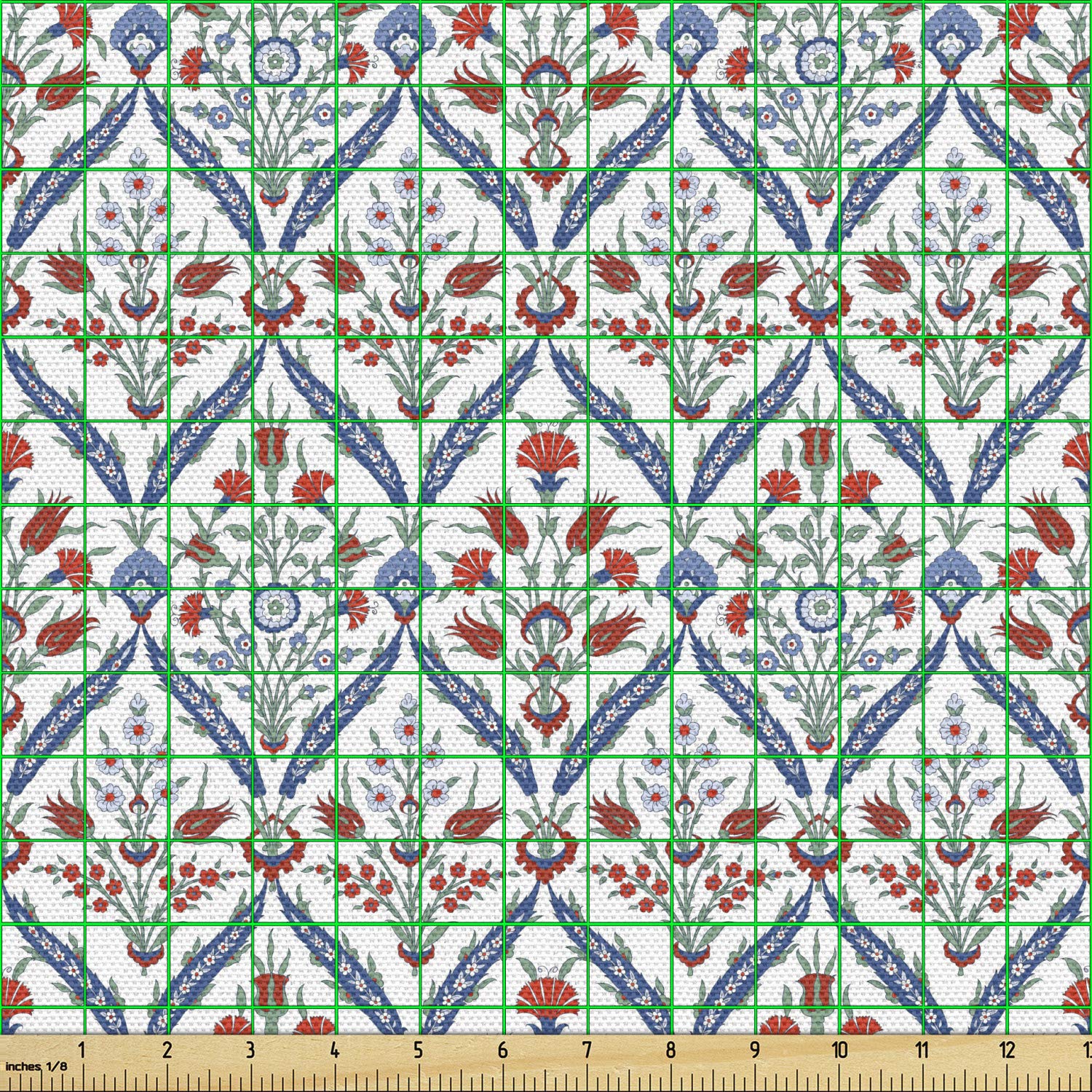 Ambesonne Ottoman Fabric by The Yard, Turkish Traditional Ceramic Tulip Patterns with Cultural Ottoman Royal Lines Design, Decorative Fabric for Upholstery and Home Accents, 1 Yard, Dark Coral