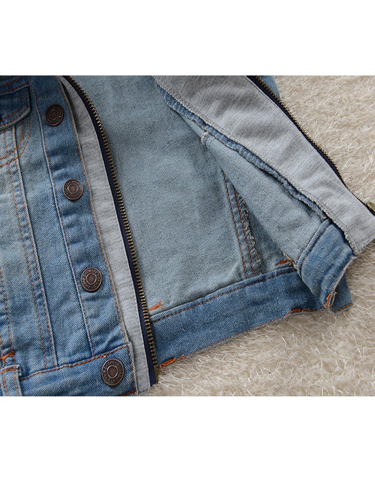 Mallimoda Kids Boys Girls Hooded Denim Jacket Zipper Coat Outerwear Style 2 Blue13-14 Years
