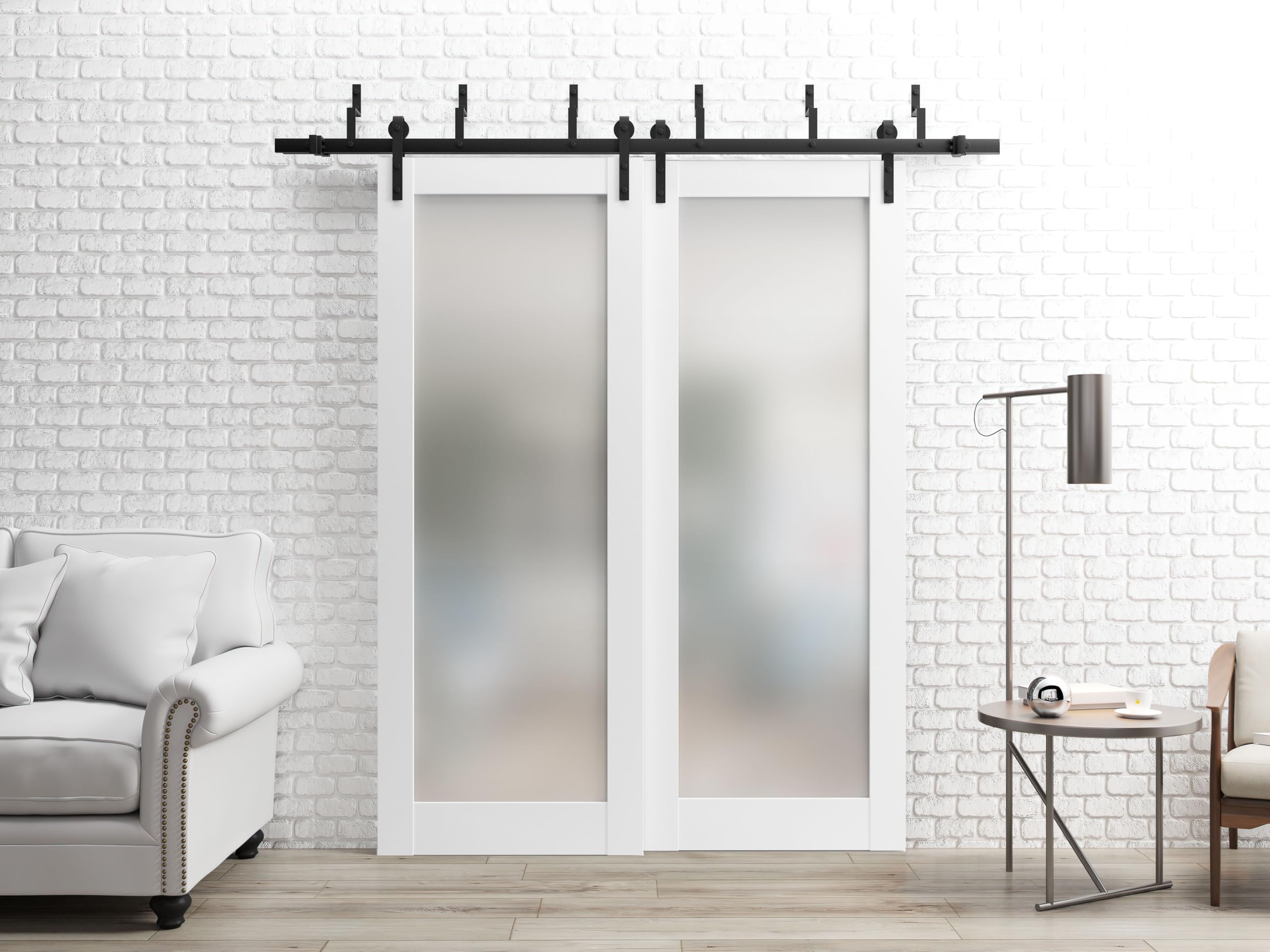 SARTODOORS Frosted Lite Glass Door Panel Slab 32 x 80 | Planum 2102 White Silk | Use as Barn Pocket Sliding Closet | Solid Wood Core Interior Door