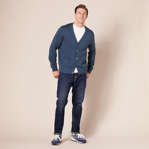 Amazon Essentials Men's Cotton Cardigan Sweater, Blue Heather, Large