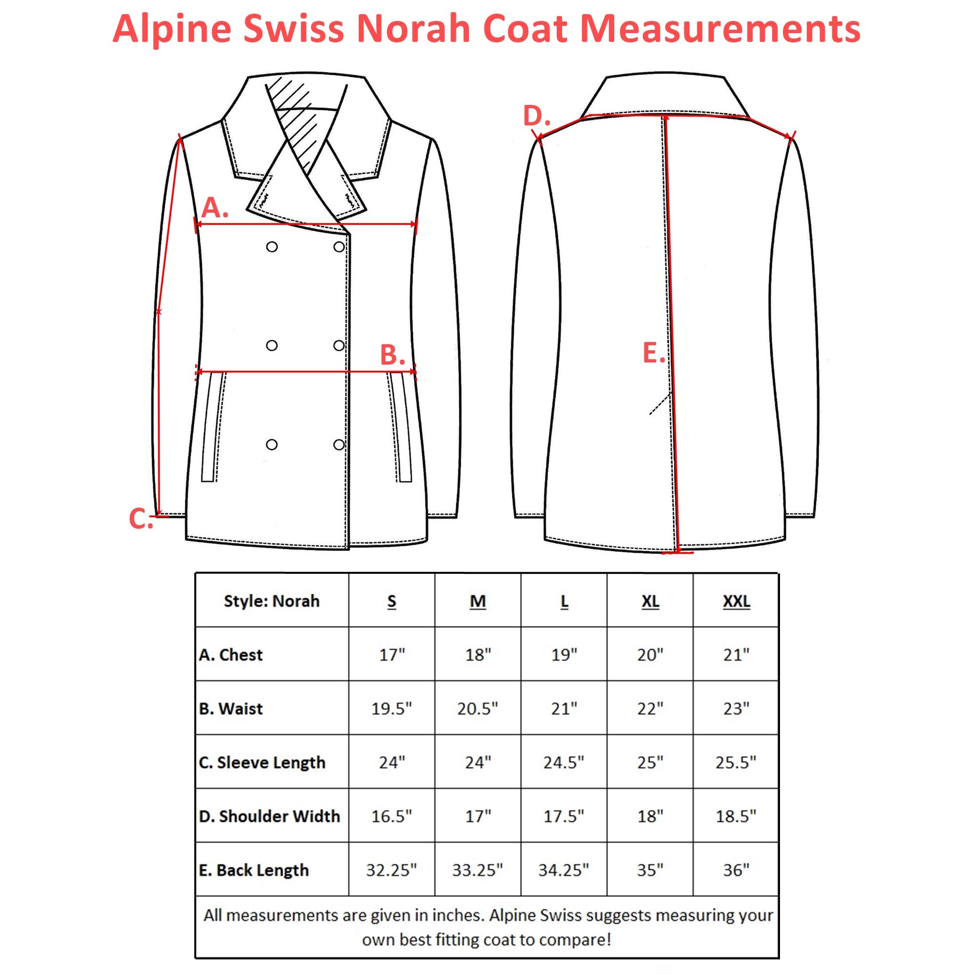Alpine Swiss Norah Women’s Wool Blend Peacoat Runs Large – Double-Breasted Jacket with Flattering Fit Black XL