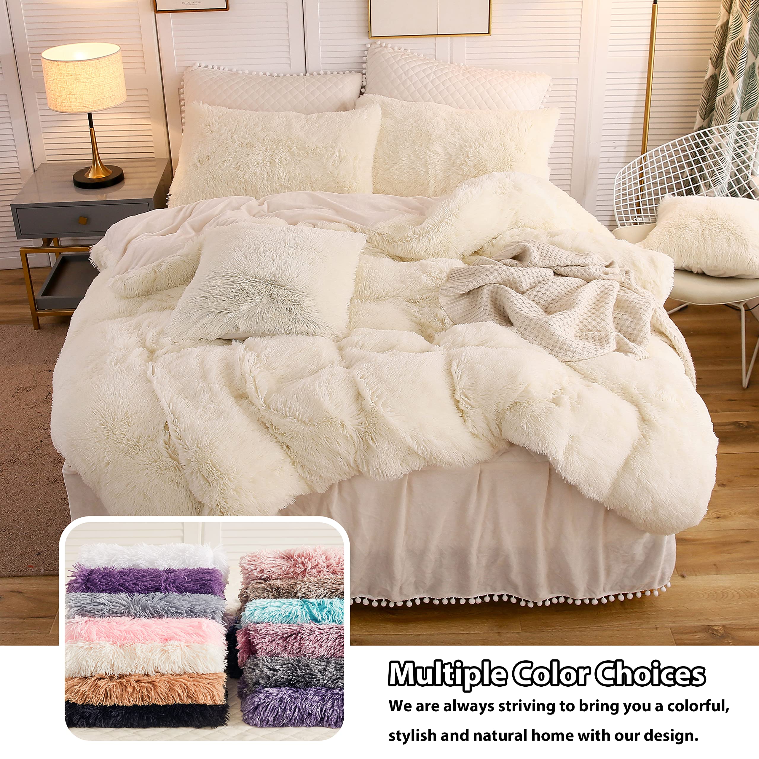 LIFEREVO 2 Pack Cream Faux Fur Pillow Shams,Shaggy Plush Home Decorative Luxury Series Super Soft Furry Pillow Case with Zipper Closure for Home Sofa Couch,Standard (Light Beige,20"x26")