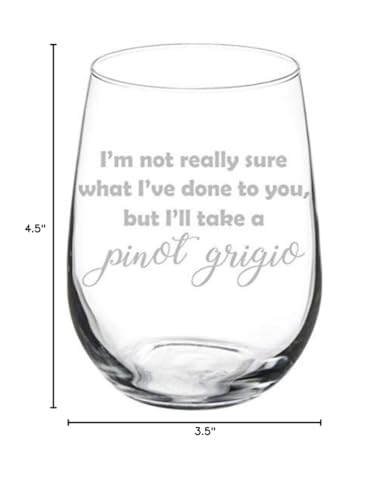 MIP Brand Wine Glass Goblet Funny I'm Not Really Sure What I've Done To You But I'll Take A Pinot Grigio (17 oz Stemless)