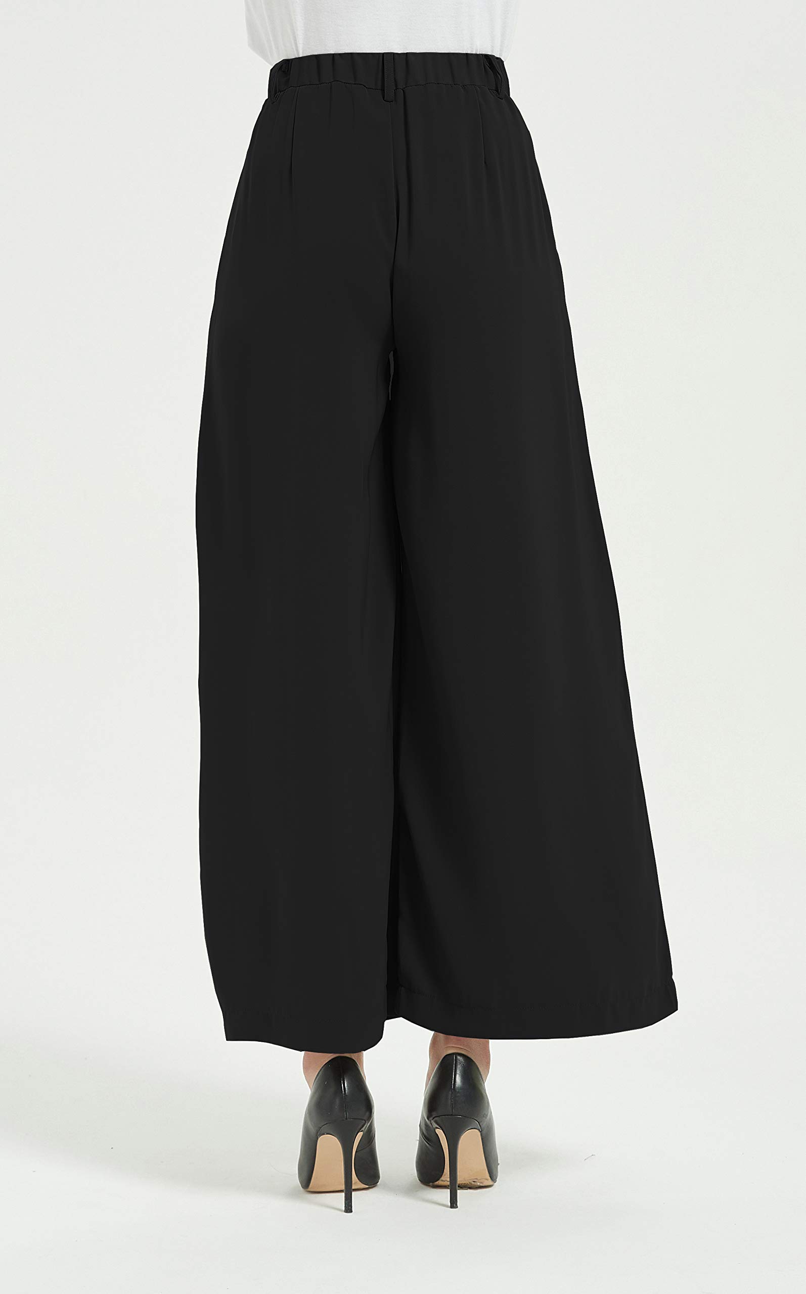 Tronjori Women High Waist Casual Wide Leg Long Palazzo Pants Trousers Regular Size(M, Black)