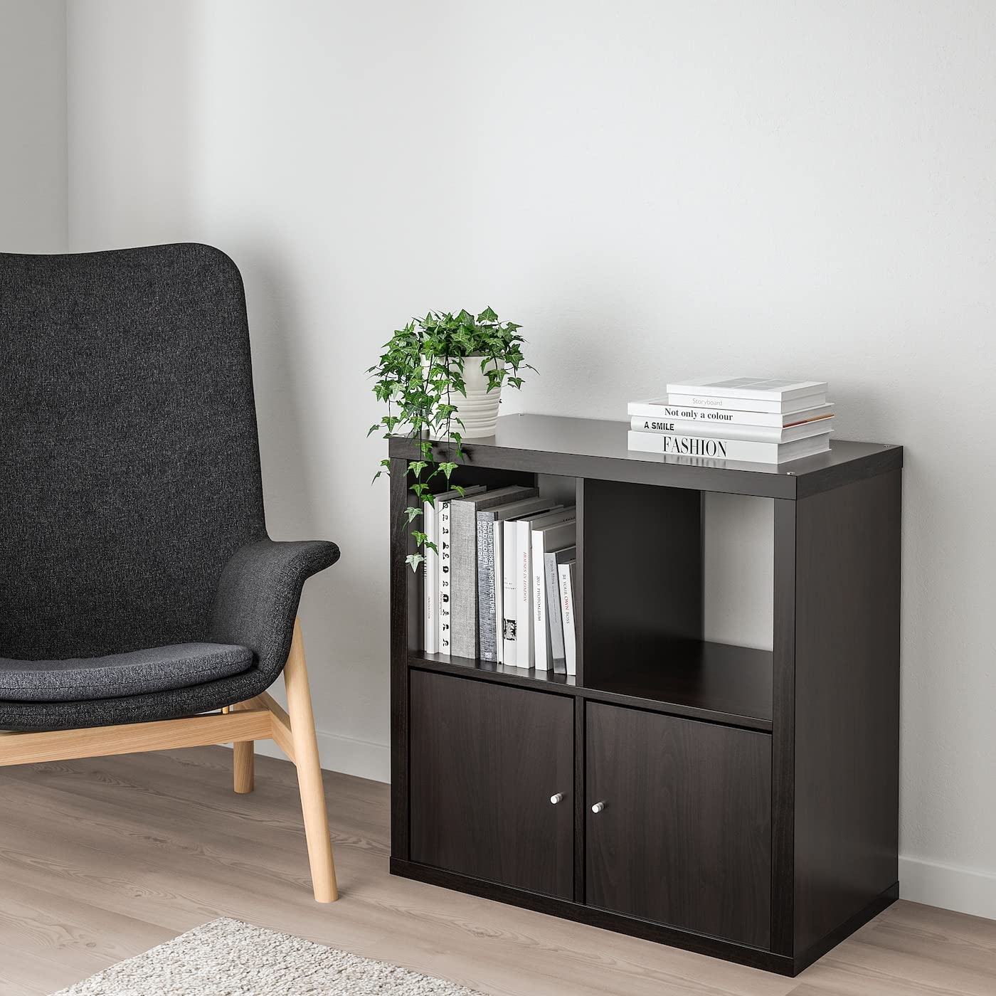 IKEA Kallax Shelf Unit with Doors Black Brown 792.782.69 Size 30 3/8x30 3/8 "