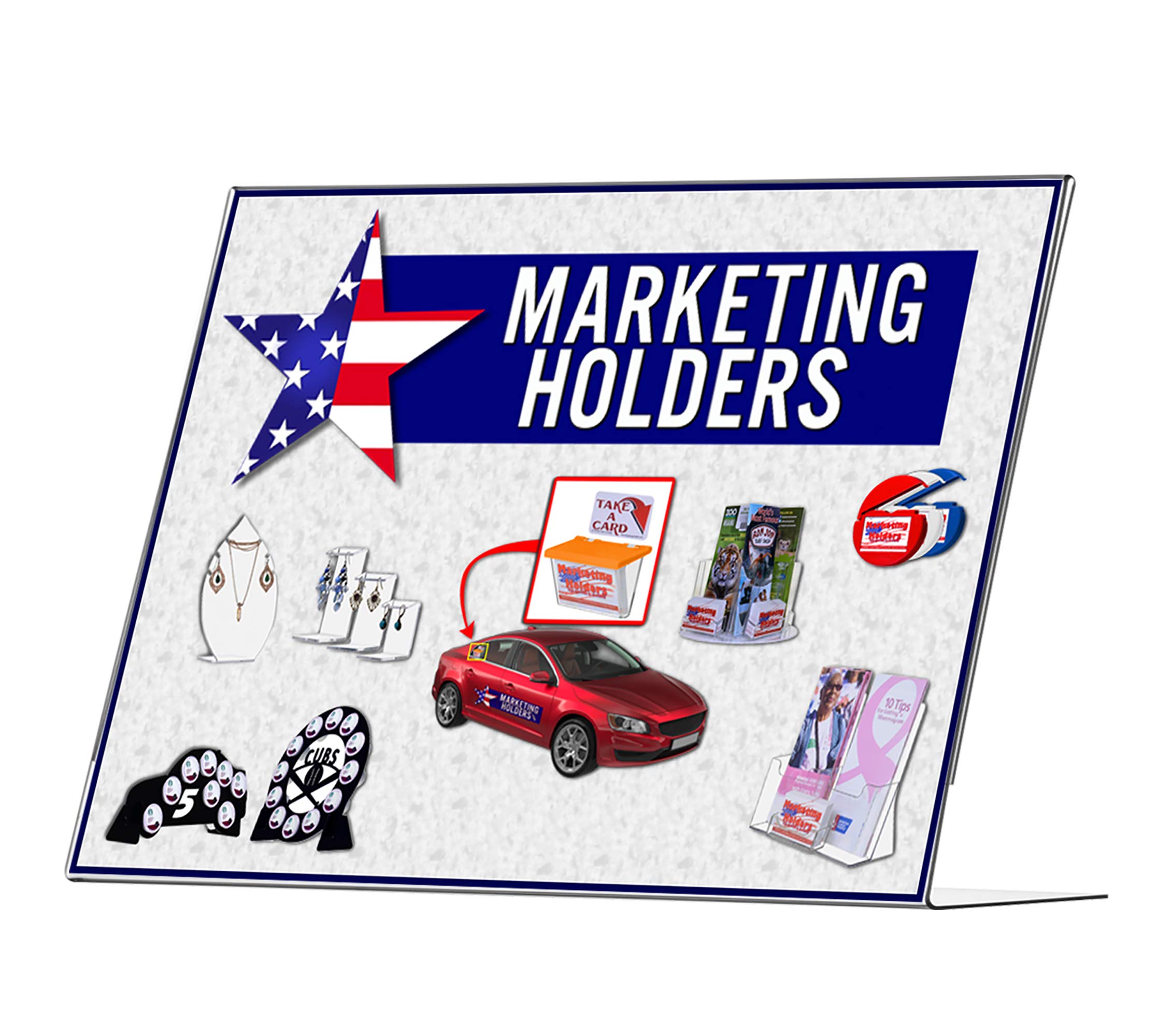 Marketing Holders 5 Pack Large Store Sign Holder 14" x 11" Horizontal Frame Advertisement Flyer Notice Display Counter Side Load Slant Back