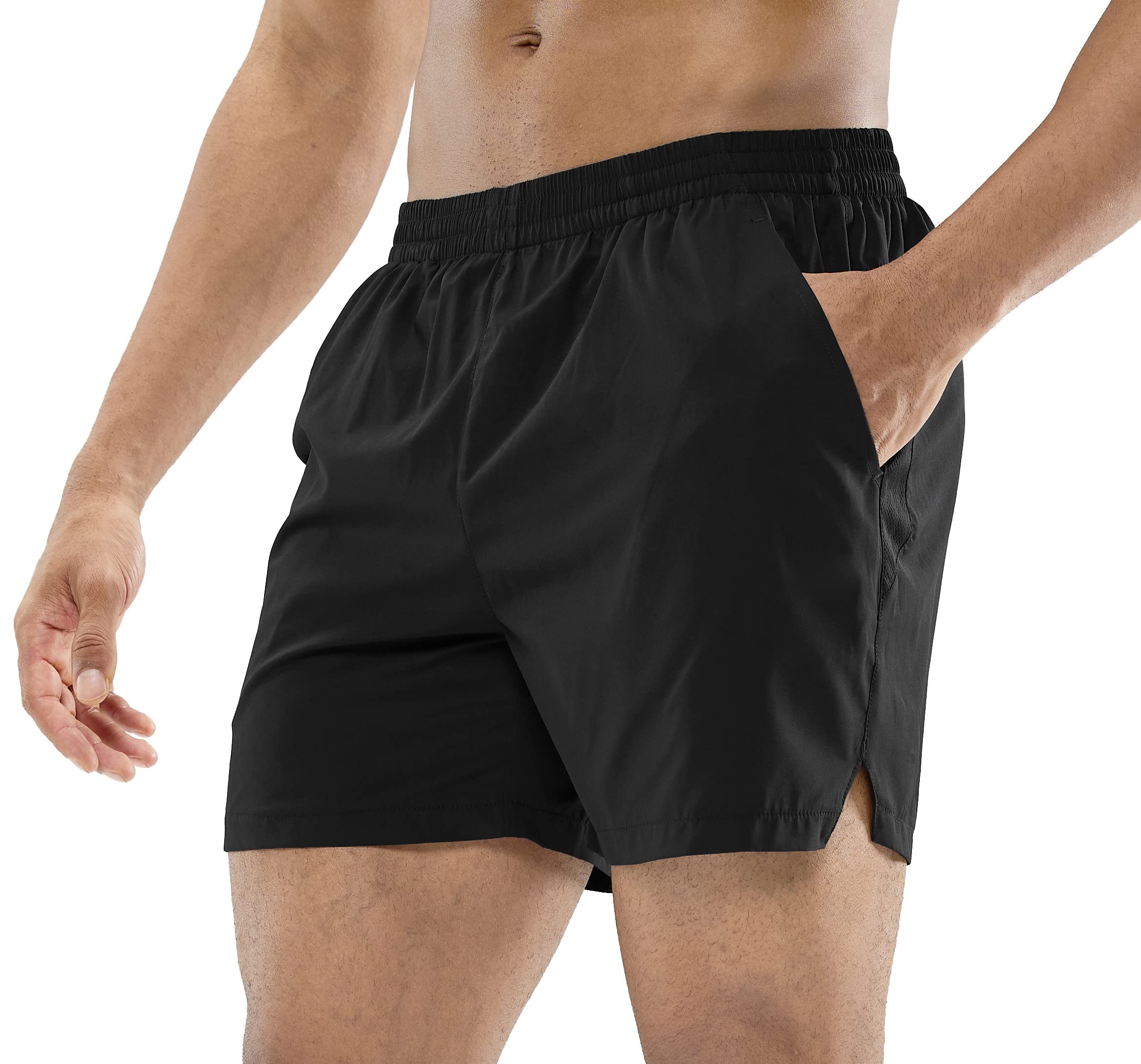 MIER Men's Workout Running Shorts Quick Dry Active 5 Inches Shorts with Pockets, Lightweight and Breathable, Black, S