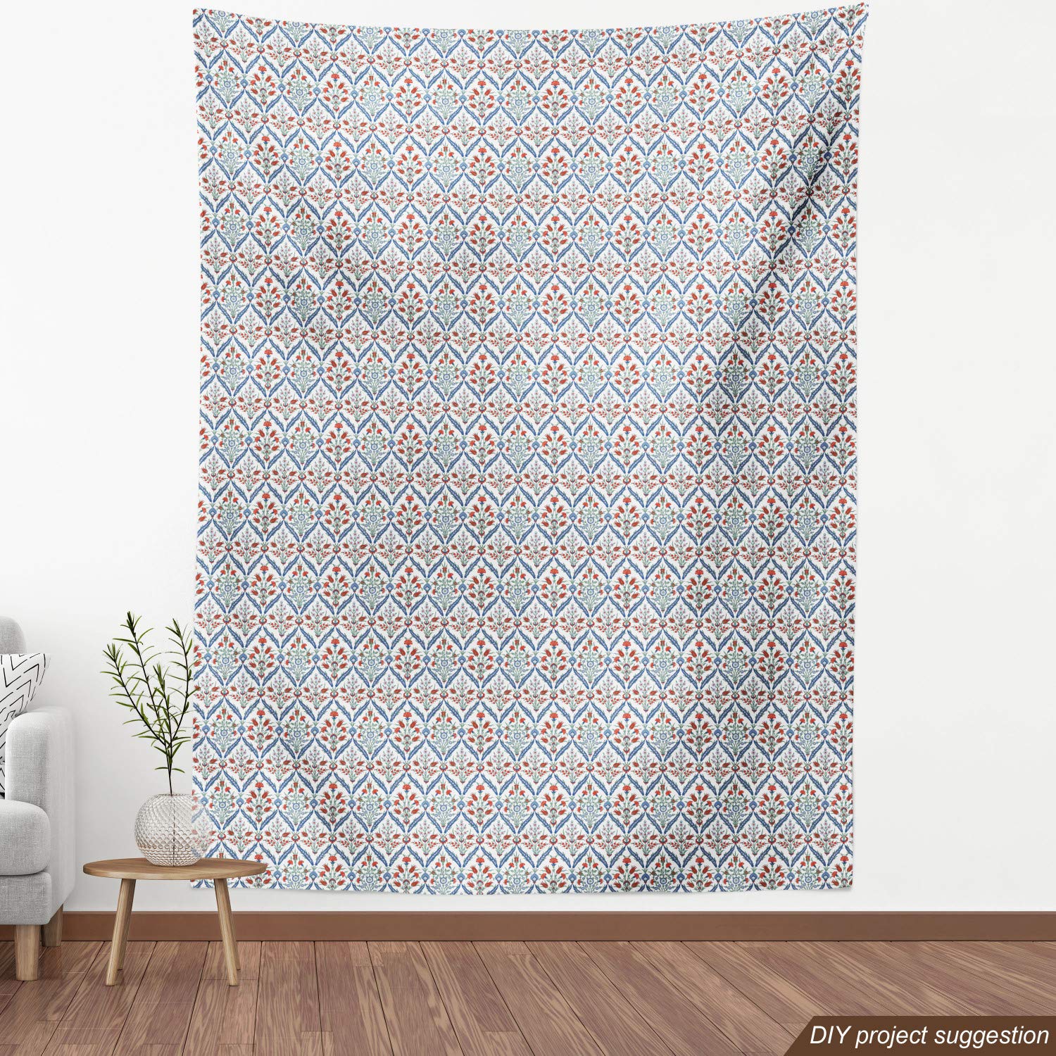 Ambesonne Ottoman Fabric by The Yard, Turkish Traditional Ceramic Tulip Patterns with Cultural Ottoman Royal Lines Design, Decorative Fabric for Upholstery and Home Accents, 1 Yard, Dark Coral