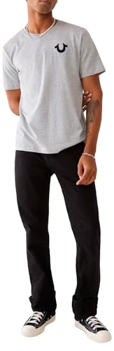 True Religion Men's Ricky Low Rise Straight Leg Jean with Back Flap Pockets, Body Rinse Black, 44