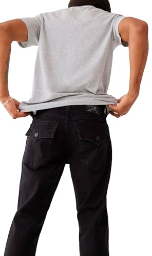 True Religion Men's Ricky Low Rise Straight Leg Jean with Back Flap Pockets, Body Rinse Black, 44